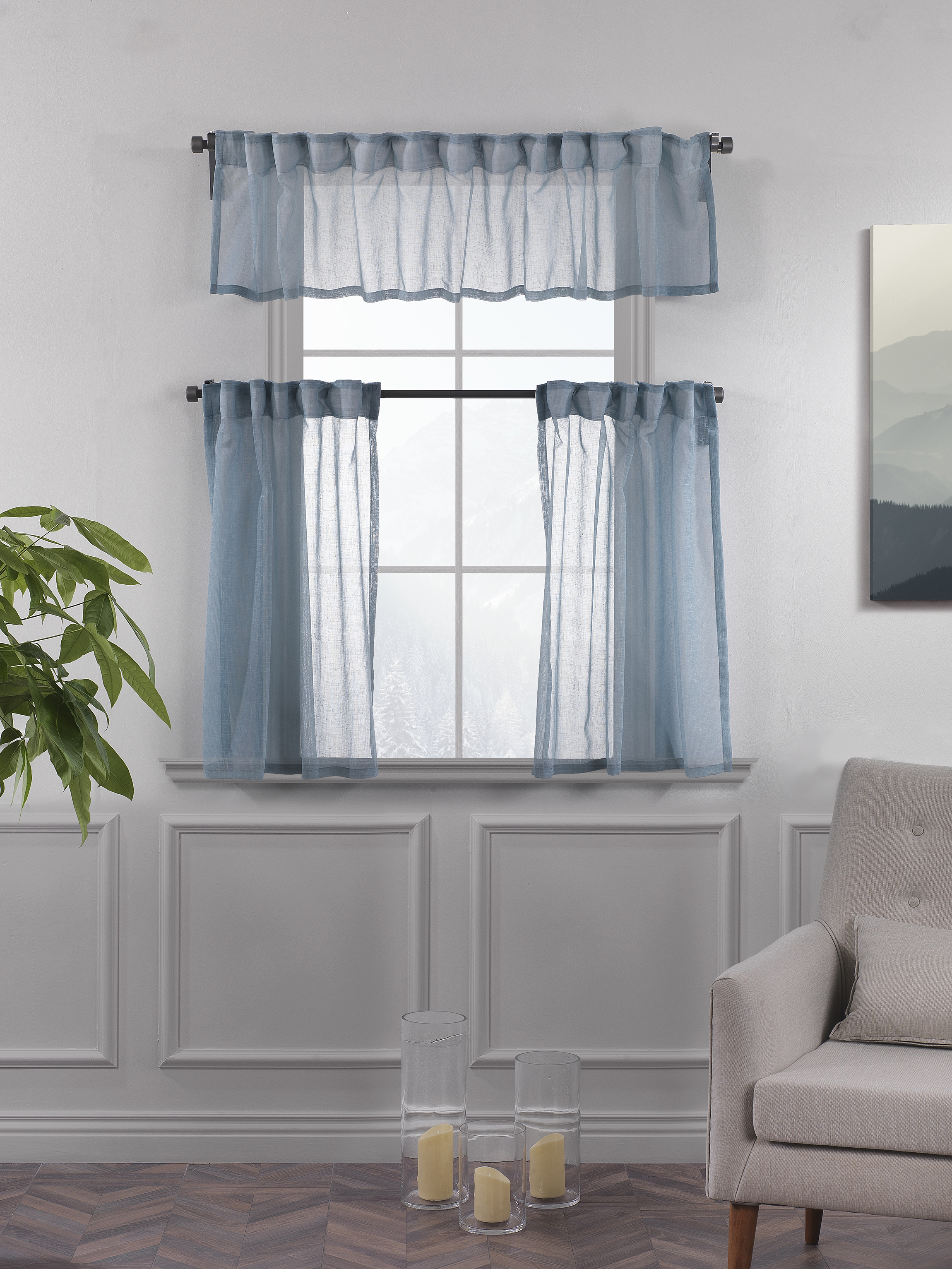 3S Brother's Sheer Curtains Kitchen Valance Set of 3 Hanging Rod Pocket Window Valance ...