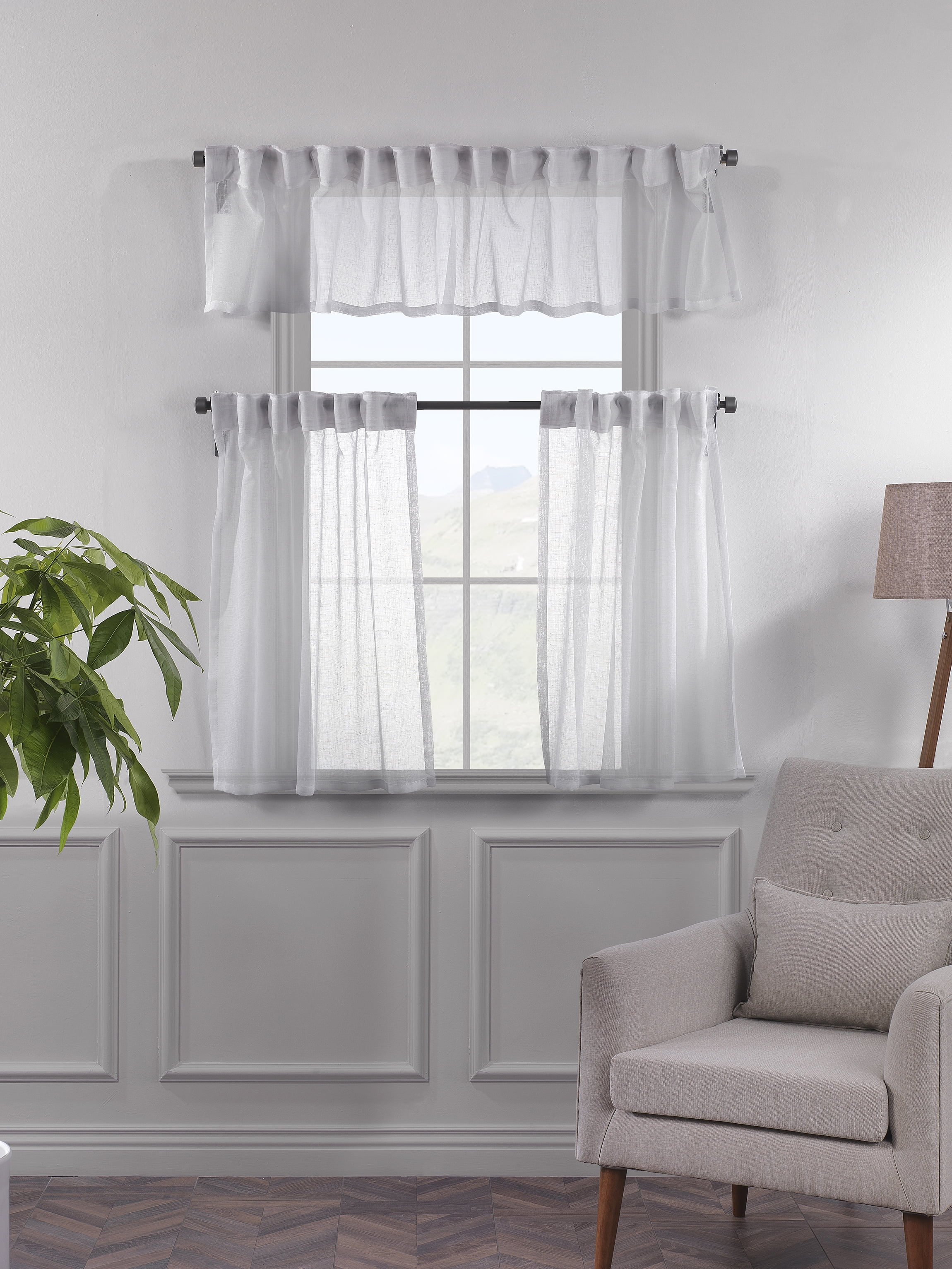 3S Brother's Sheer Curtains Kitchen Valance Set of 3 Hanging Rod Pocket Window Valance ...