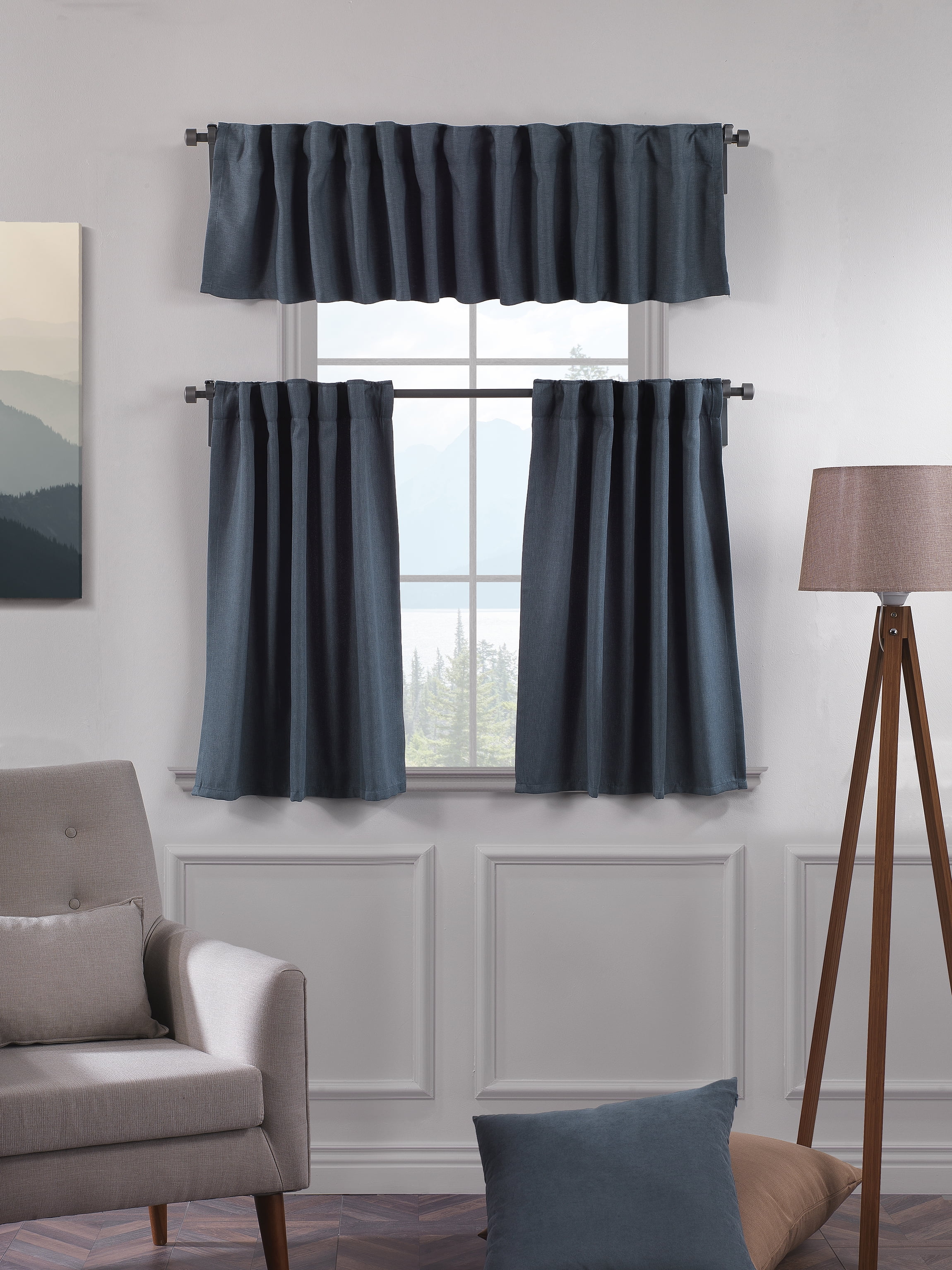 3S Brother's Solid Linen Look Curtains Drapes Kitchen Valance Set of 3 Hanging Rod Pocket Window ...