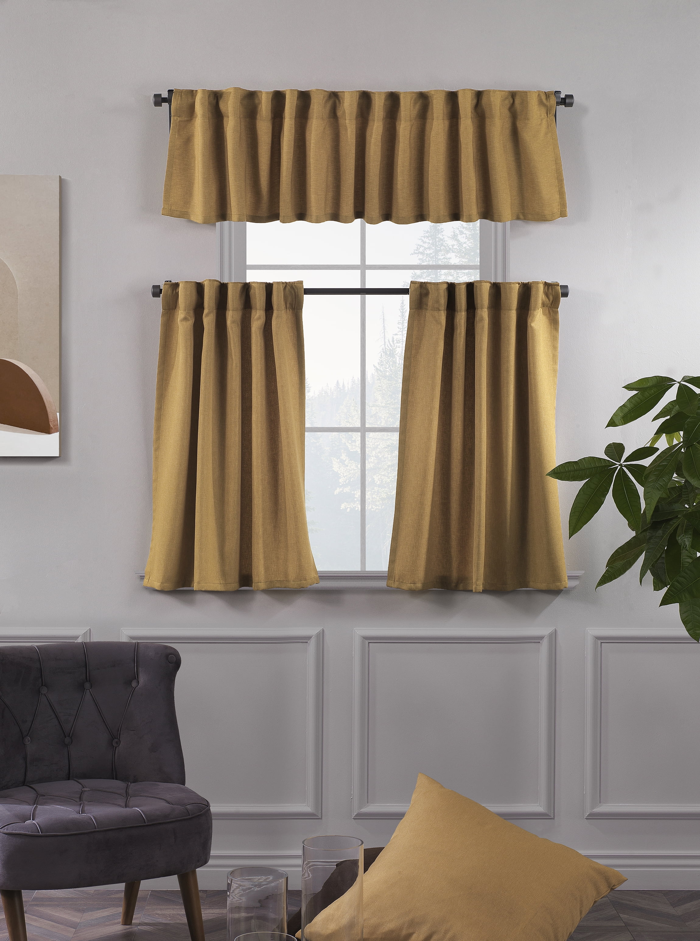 3S Brother's Solid Linen Look Curtains Drapes Kitchen Valance Set of 3 ...