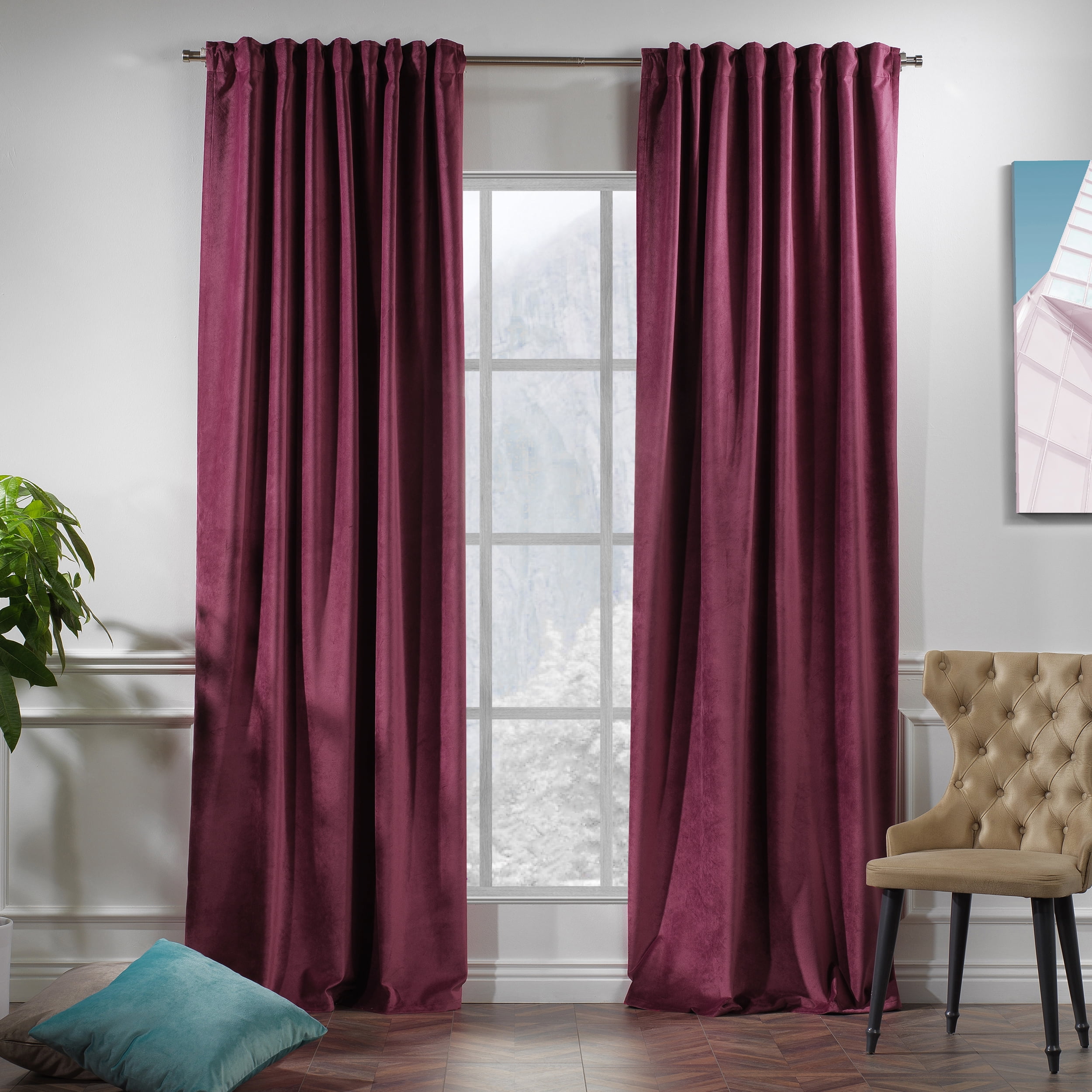 3S Brother's Solid Luxury Matte Velvet Soft Curtains Set of 2 Panels ...