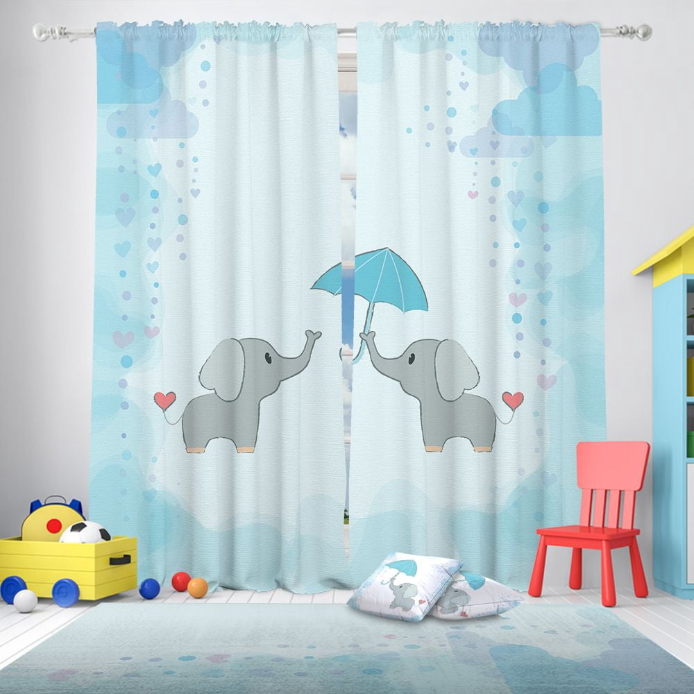 3S Brother's Umbrella Elephants 100% Blackout Curtains for Kids Bedroom ...