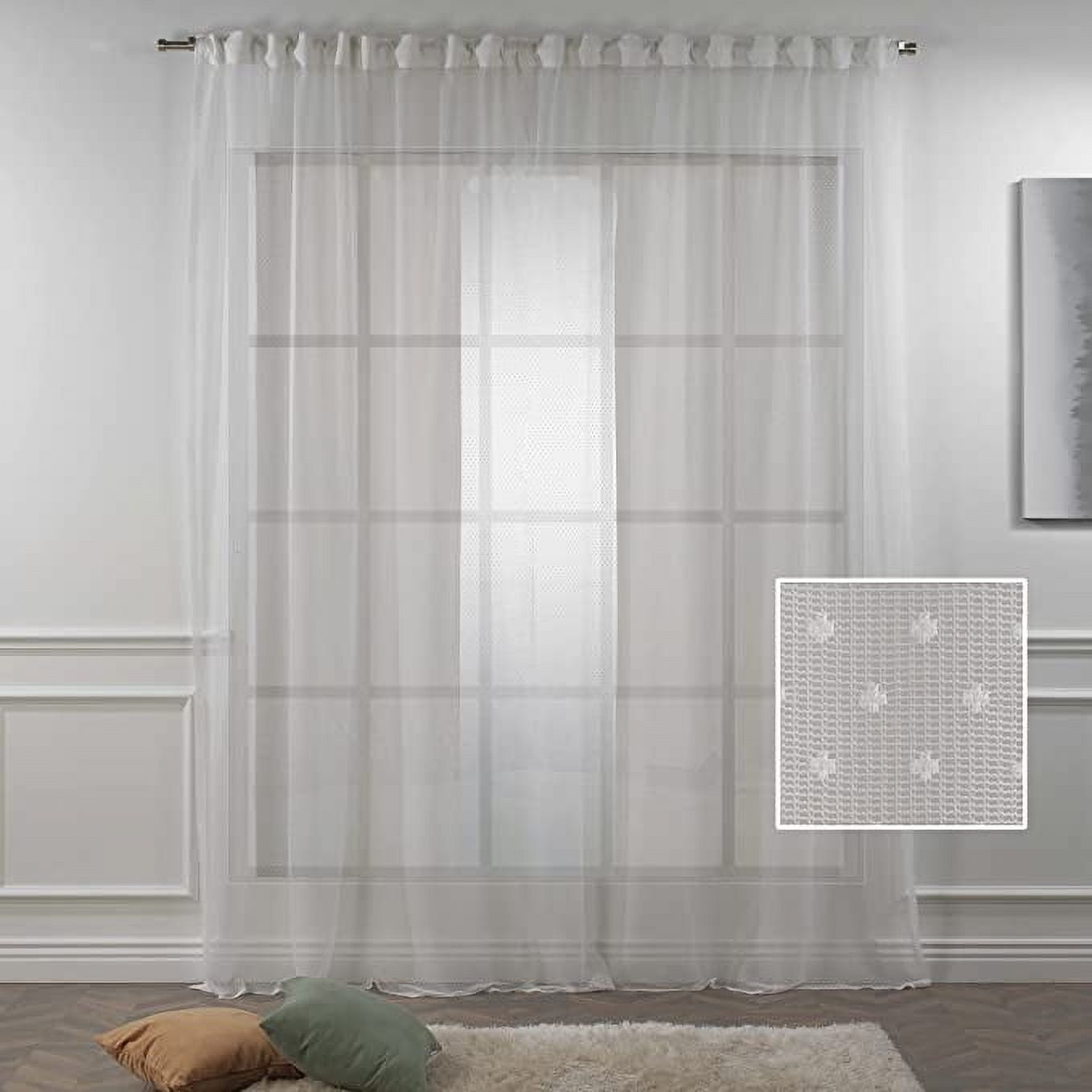 3S Brother's White Lace Sheers Dots Pattern Curtains Extra Long Set of ...