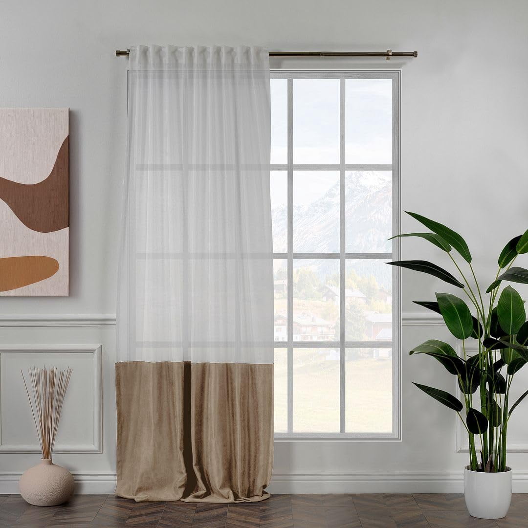 3S Brothers Decorative Color Block Top Faux Linen Sheer and 1/4 Down ...
