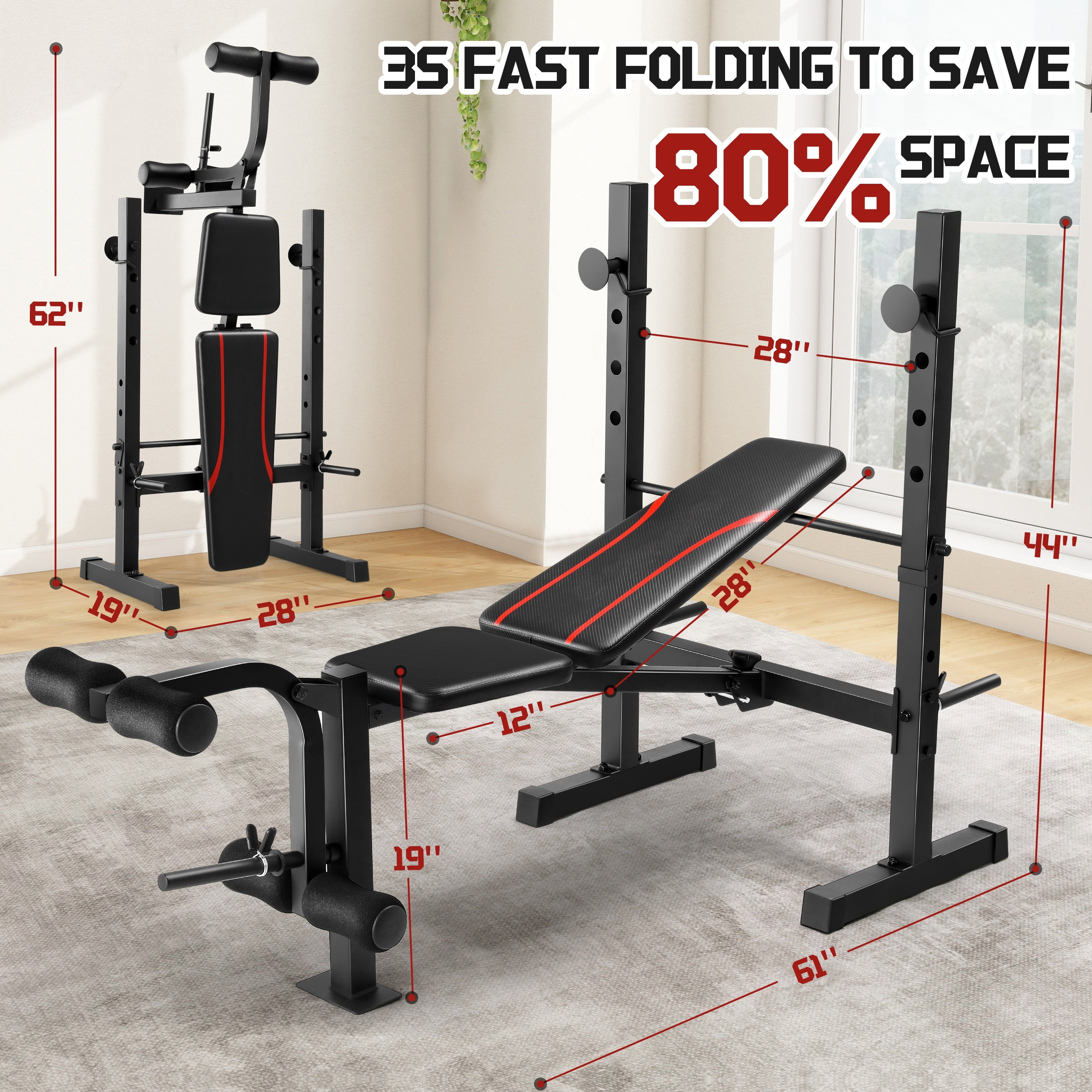 3S Fast Folding All-In-One Home Gym - Adjustable Weight Bench with ...