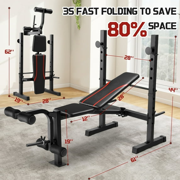 3S Fast Folding All-In-One Home Gym - Adjustable Weight Bench with ...
