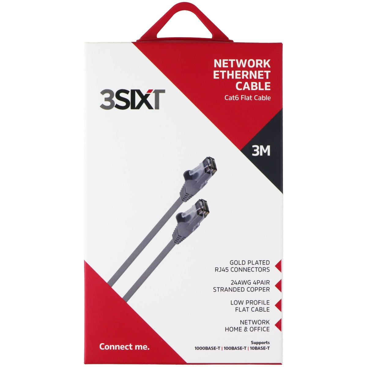 3SIXT (3M) Network Ethernet Cable Cat6 Flat Cable - Gray - Walmart.com