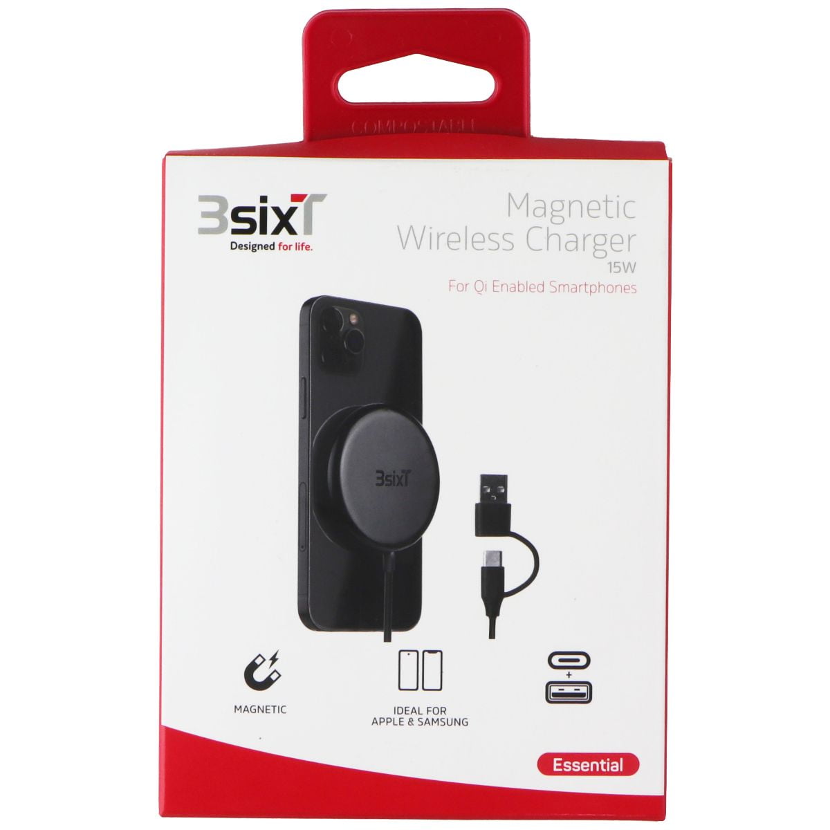 3SIXT Magnetic Wireless Charger 15W - Black - Walmart.com