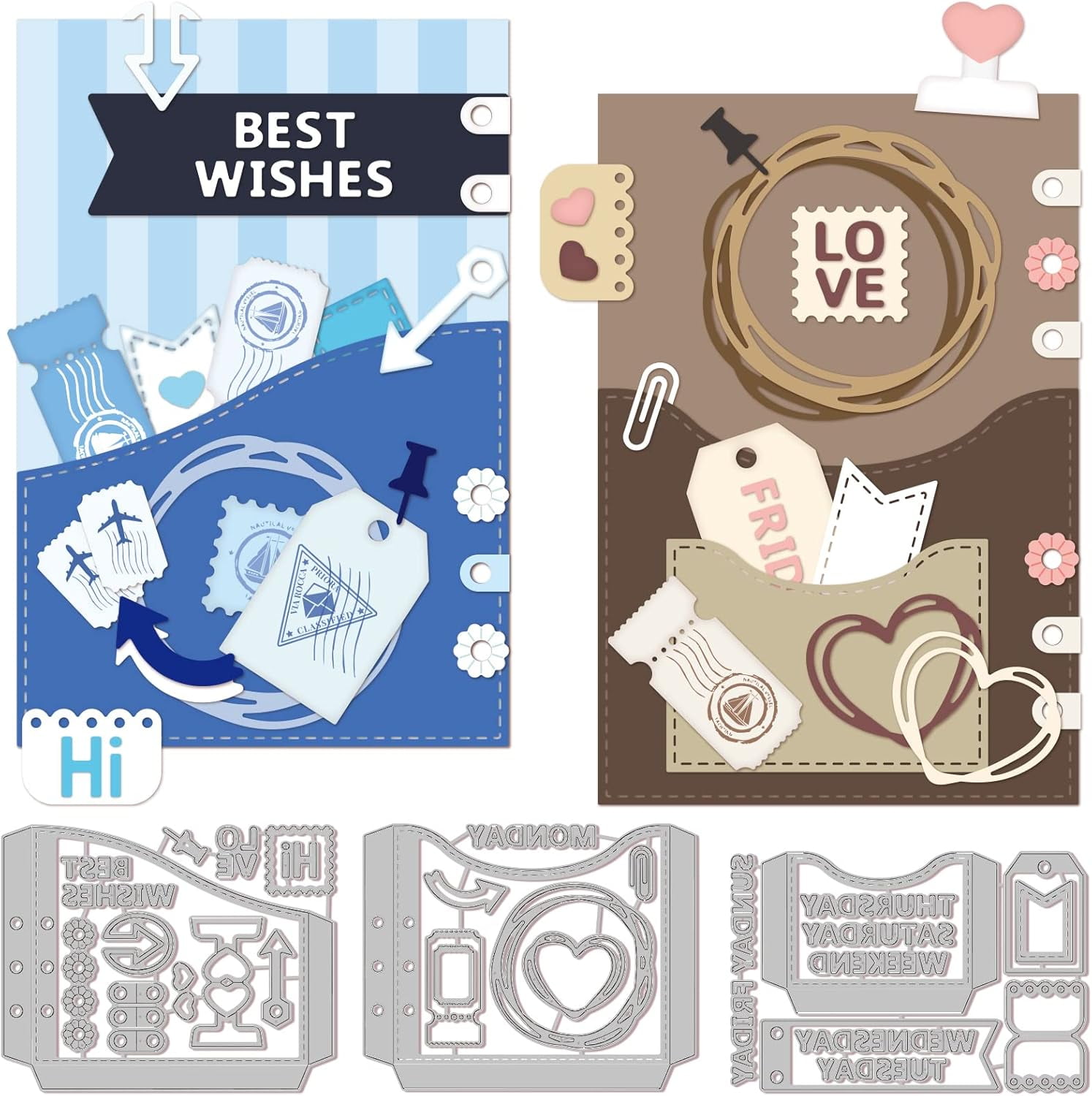 3Set 27Pcs Pocket Frame Cutting Dies for DIY Scrapbooking Metal Words ...