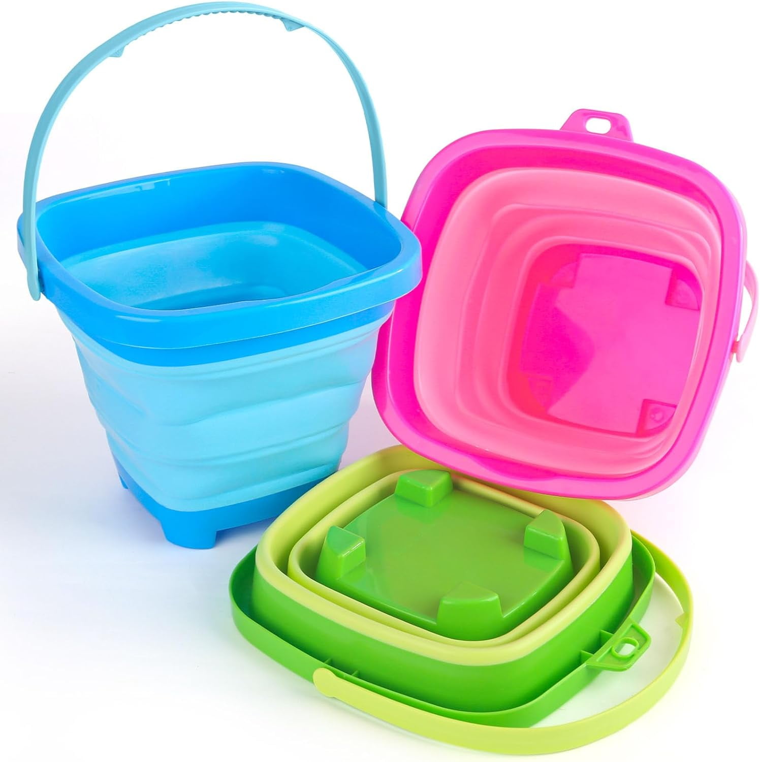 3Set Collapsible Beach Buckets, Foldable Sand Toys Easter Buckets for ...