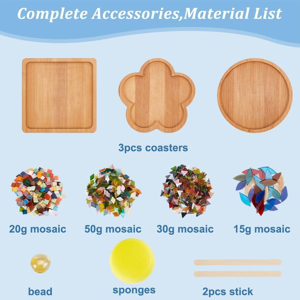 3Set DIY Mosaic Coaster Kit Mosaic Tiles for Crafts Glass Mixed Color ...