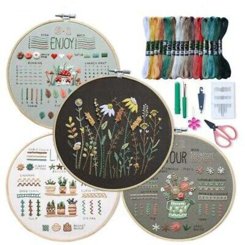 3Set Embroidery Kit Art Craft Sewing Set DIY Cross Stitch Starter for ...