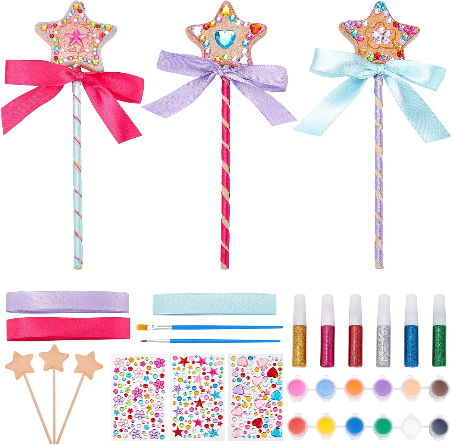 3Set Princess Wand Kit Include Wands Gem Stickers Ribbons Make Your Own ...