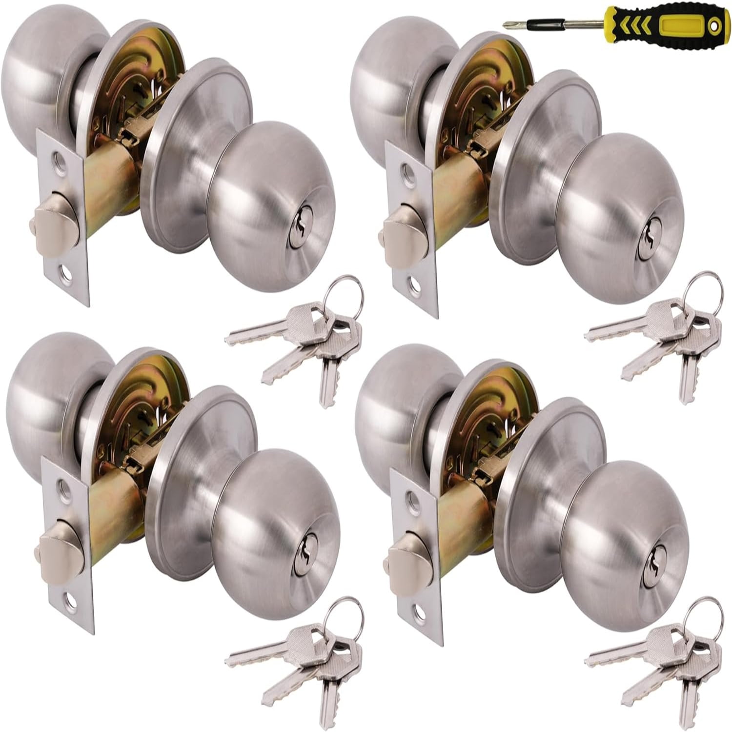 (3Sets) All Keyed Same Entry Door Knob and Single Cylinder Deadbolt ...