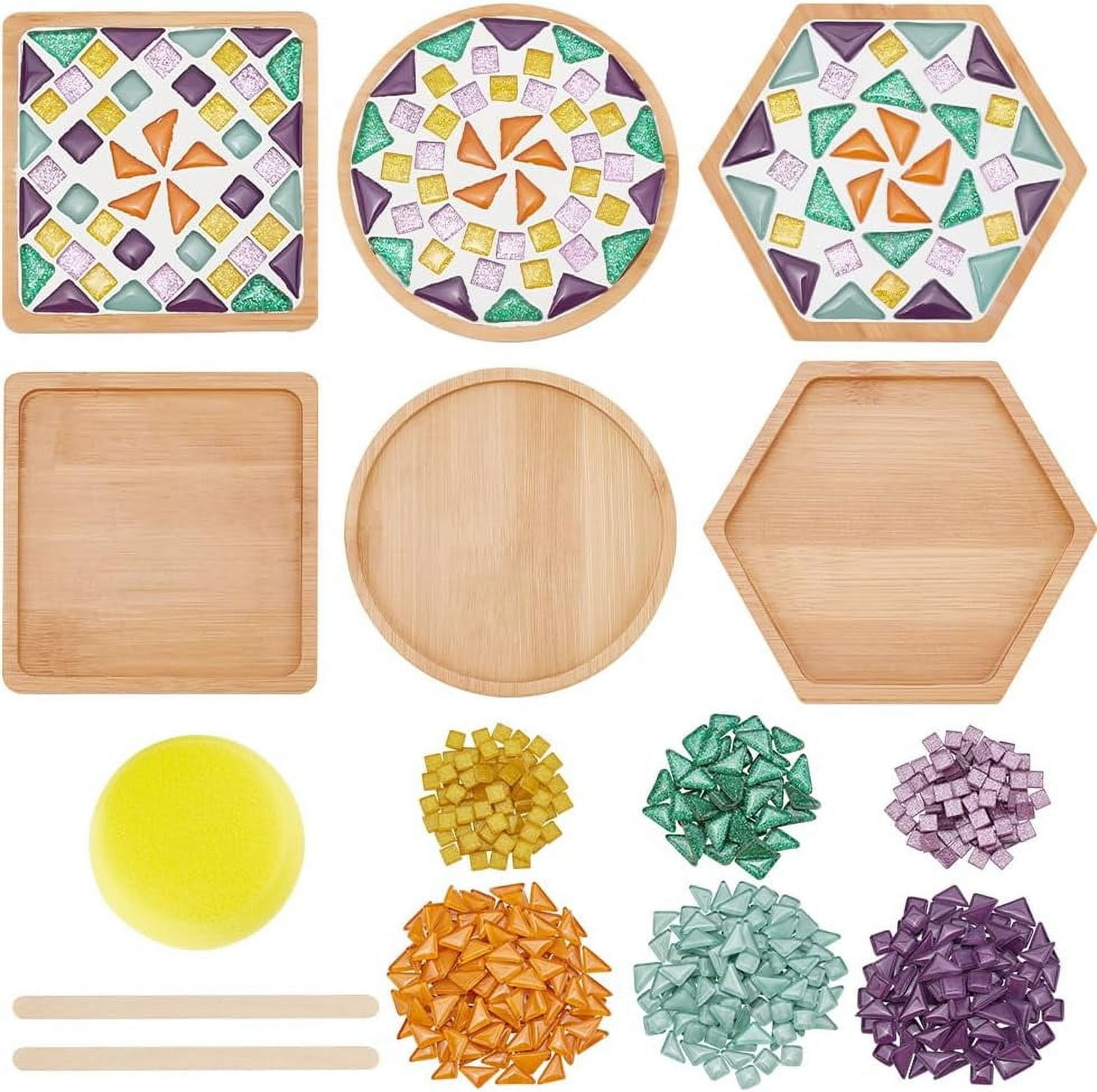 3Sets DIY Mosaic Tiles Coaster Kit Mosaic Bamboo Coaster DIY Handmade ...