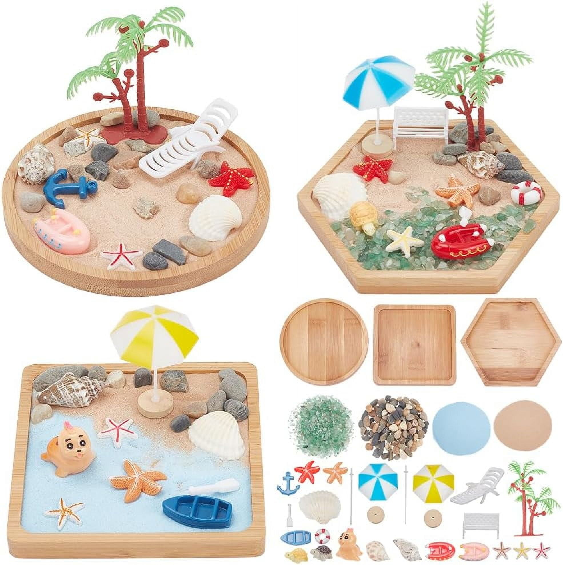 3Sets Miniature Beach Zen Garden Kit Sand Craft Kit Ocean Beach Sandbox ...