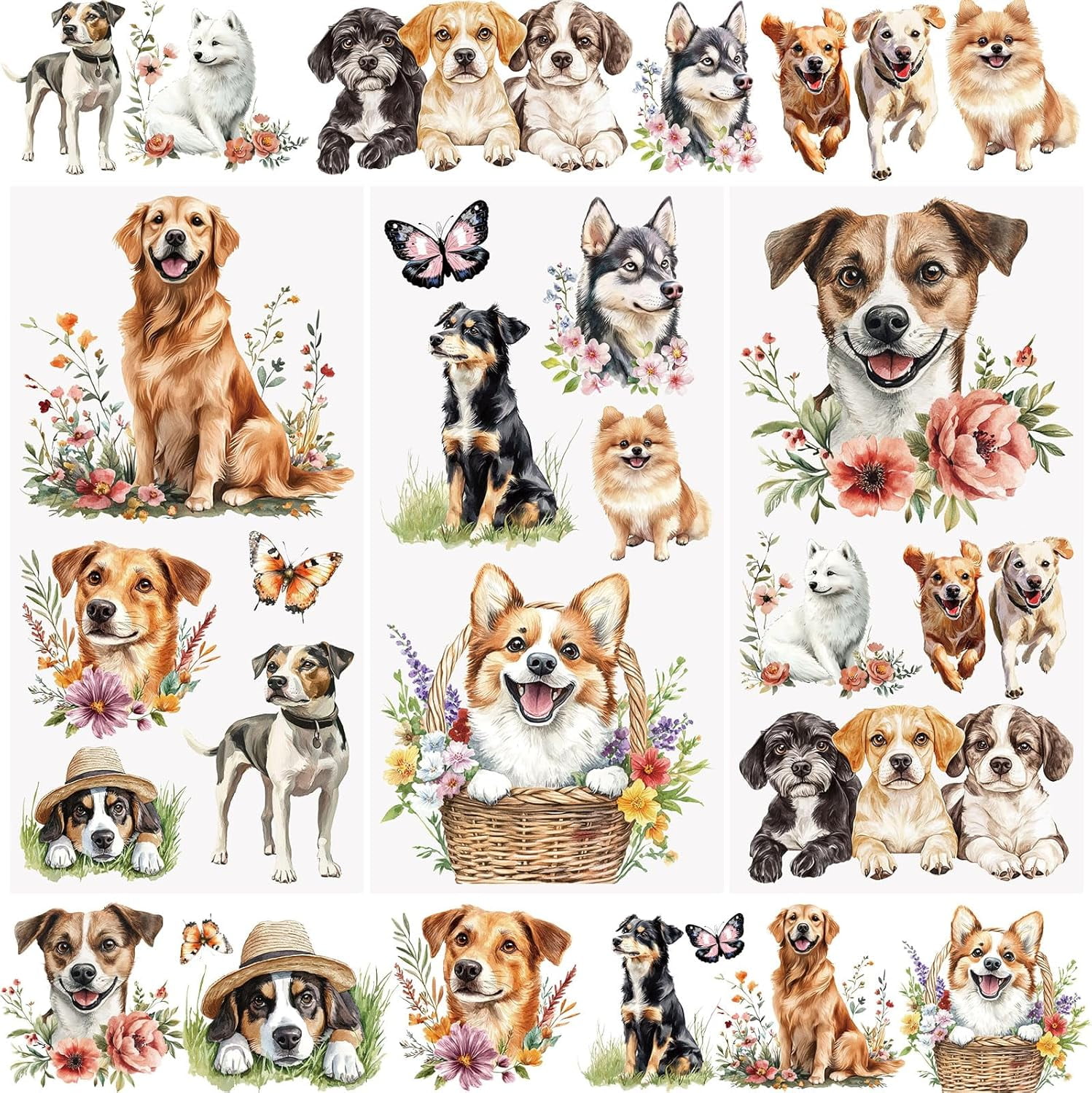 3Sheet Dogs Flowers Rub on Transfer Stickers Waterproof Cosy Pooch ...