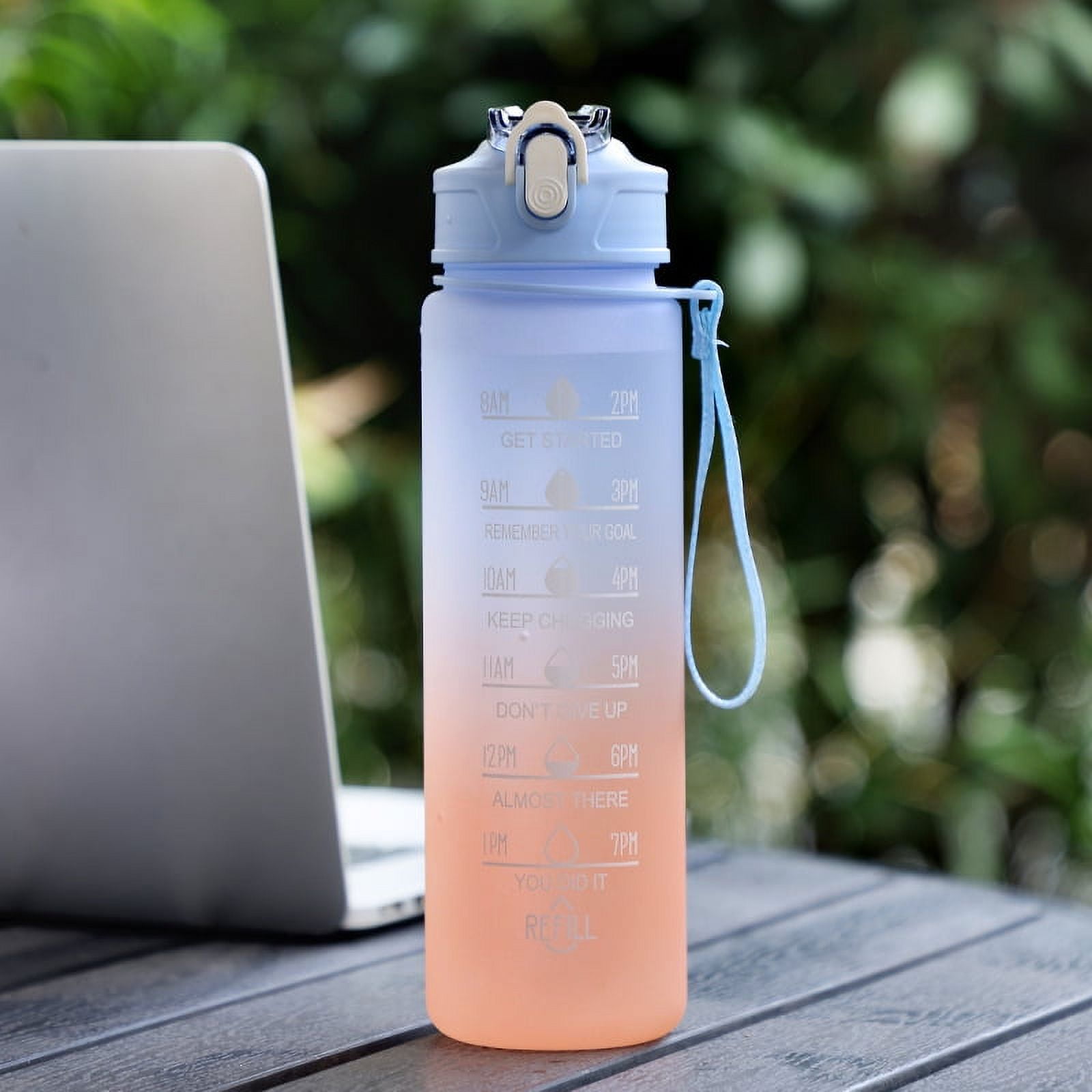 3Sizes Sports Water Bottle Gradient Color Motivational Bottle with Time ...
