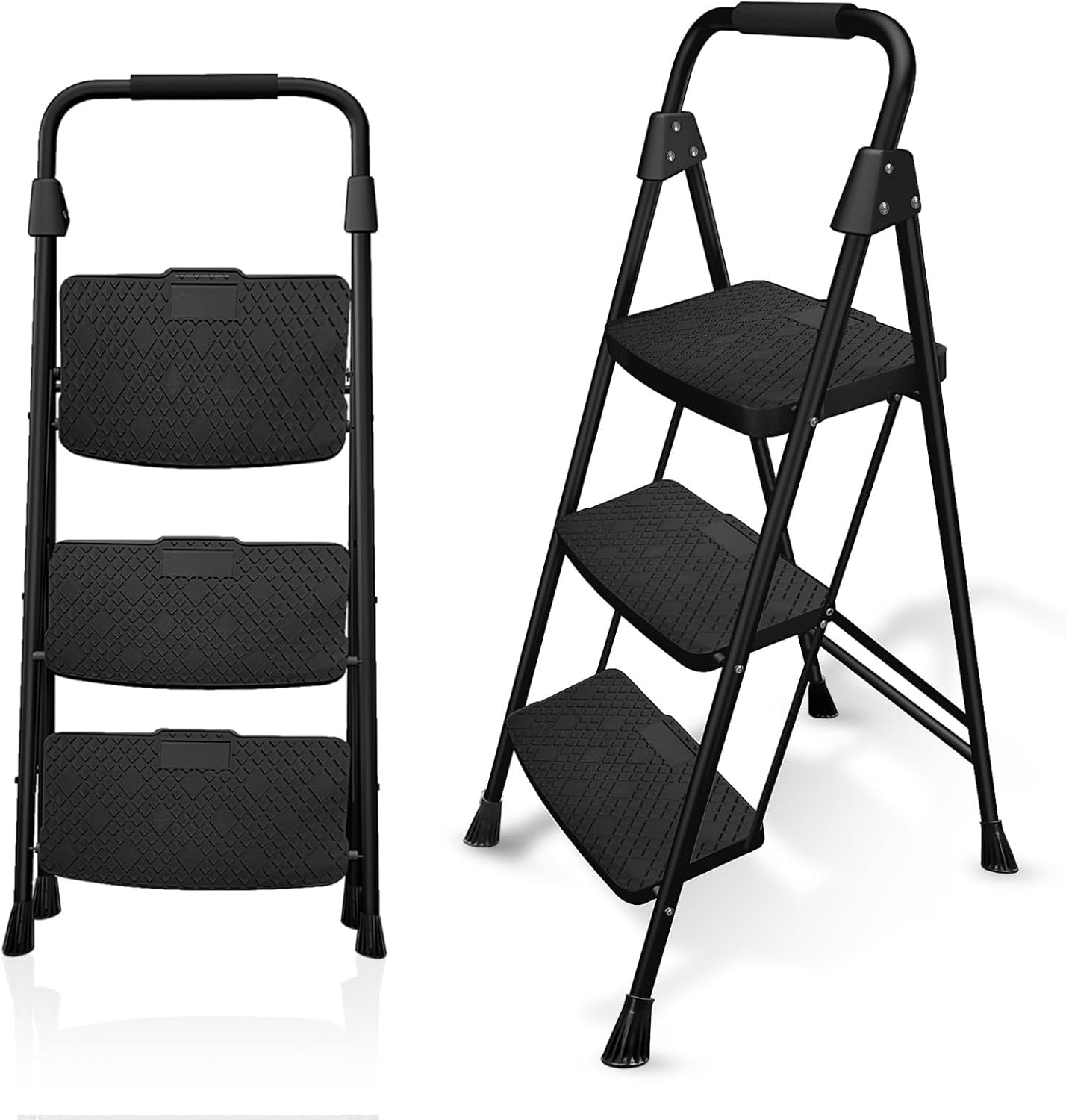3Step Ladder, Folding Step Stool with Wide Anti-Slip Pedal,Foldable ...