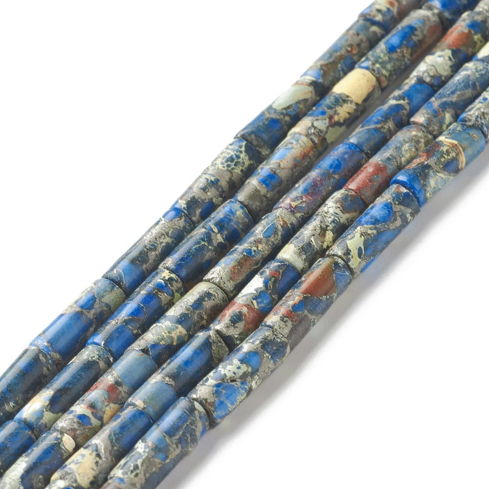 3Strand Natural Imperial Jasper Beads Strands Dyed Column Dodger Blue ...