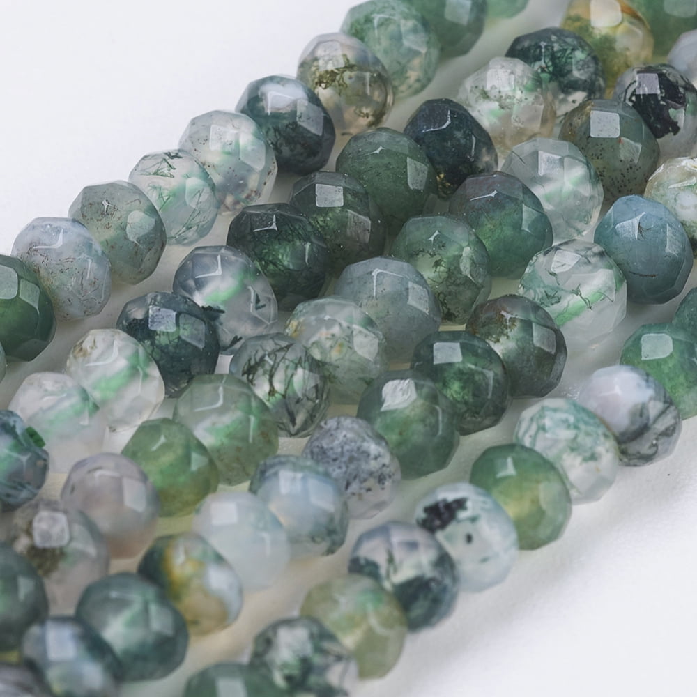 3Strand Natural Moss Agate Beads Strands Faceted Rondelle 4~4.5x2~2.5mm ...