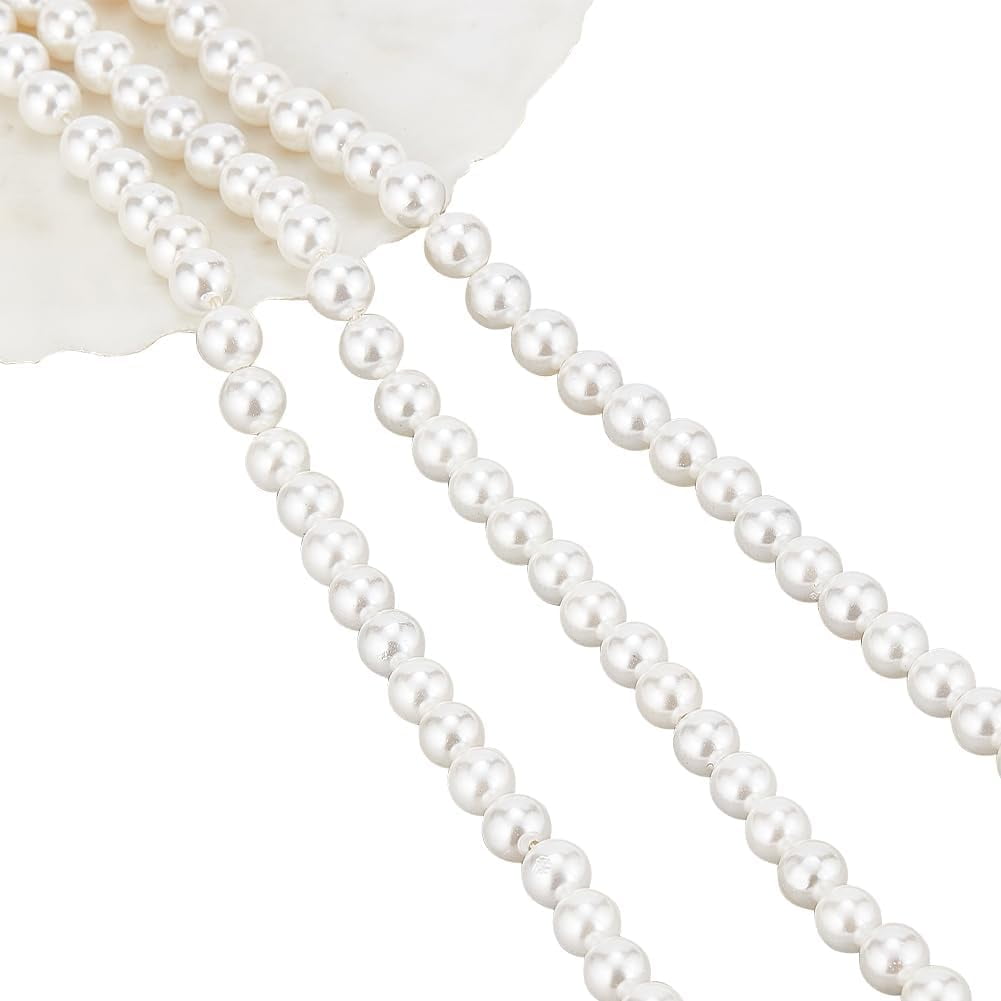 3Strands 189Pcs Natural Shell Pearl Beads Polished Round White Pearls ...