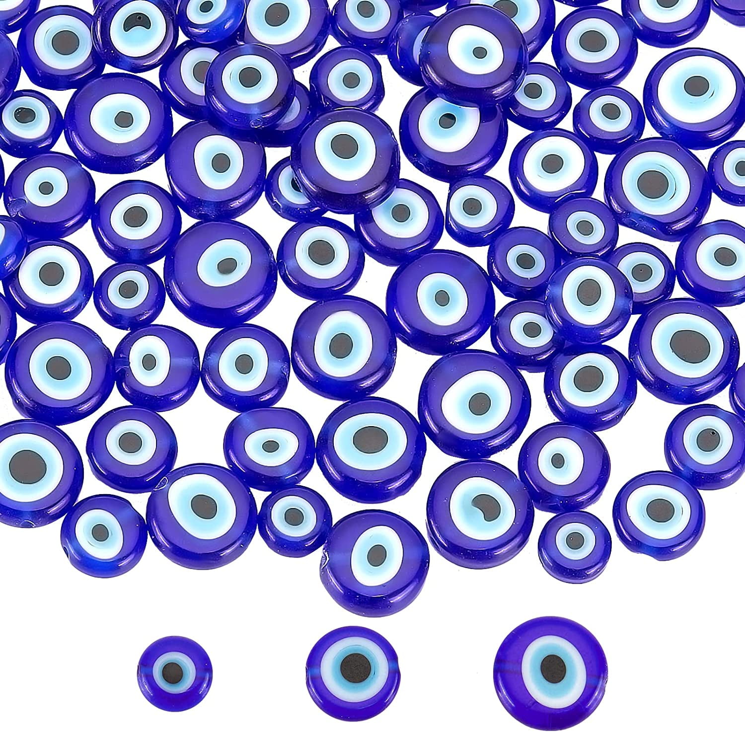 3Strands 3 Style Handmade Evil Eye Lampwork Beads Strands Flat Round ...