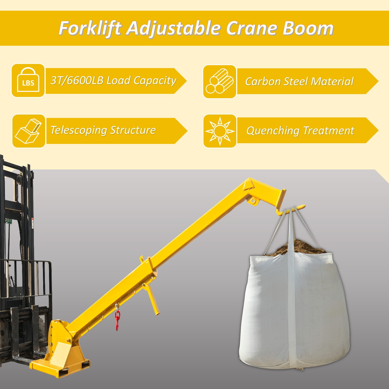 3T 12.8FT Forklift Telescopic Boom Lifting Gear with Adjustable Tilt ...