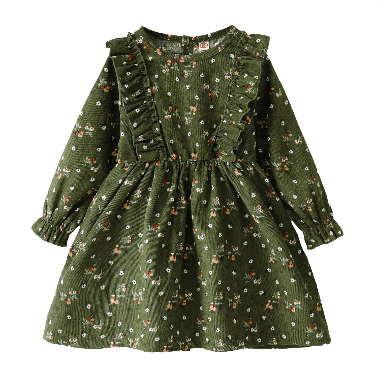 3T Baby Girls Dress 4T Girls Long Sleeve Dress Flower Print Toddler ...