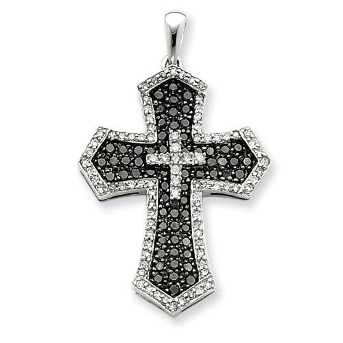 3TCW Round Cut Black Lab-Created Diamond Cross Pendant in 14k White ...