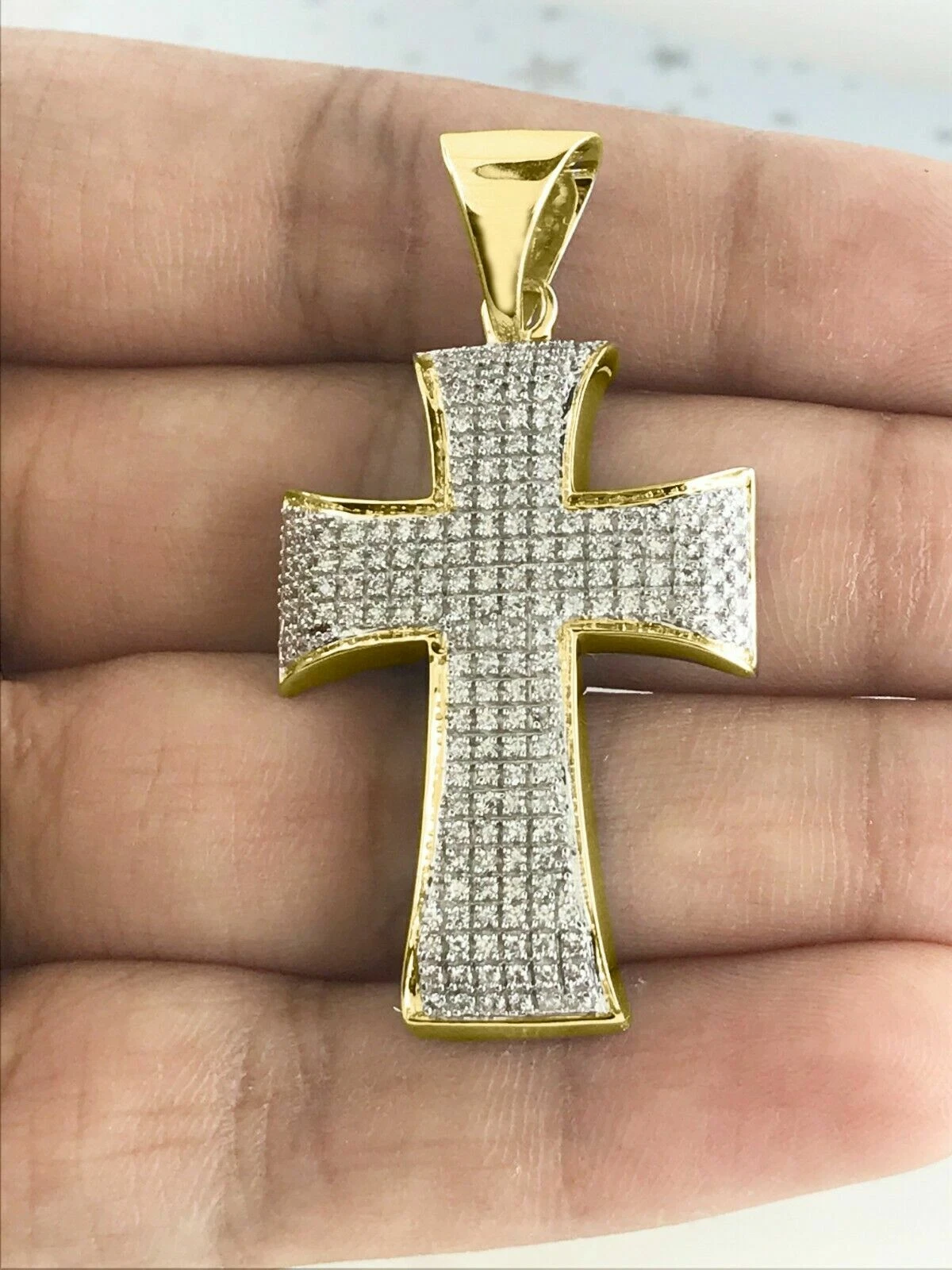 3TCW Round Cut Lab Created Diamond Cross Pendant 14K Yellow Gold Plated ...