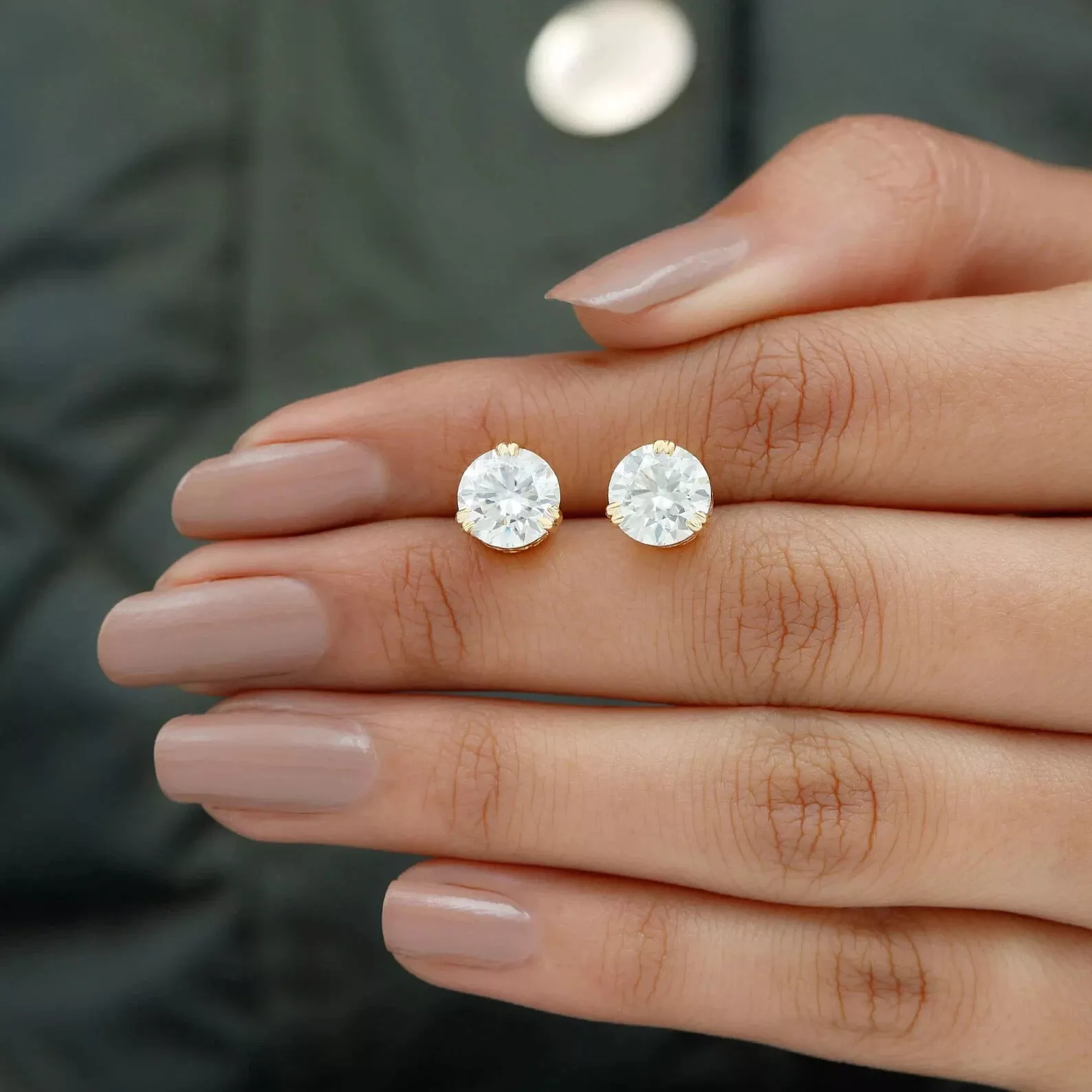 3TCW Round Cut Lab Created Diamond Solitaire Stud Earrings 14K Yellow ...
