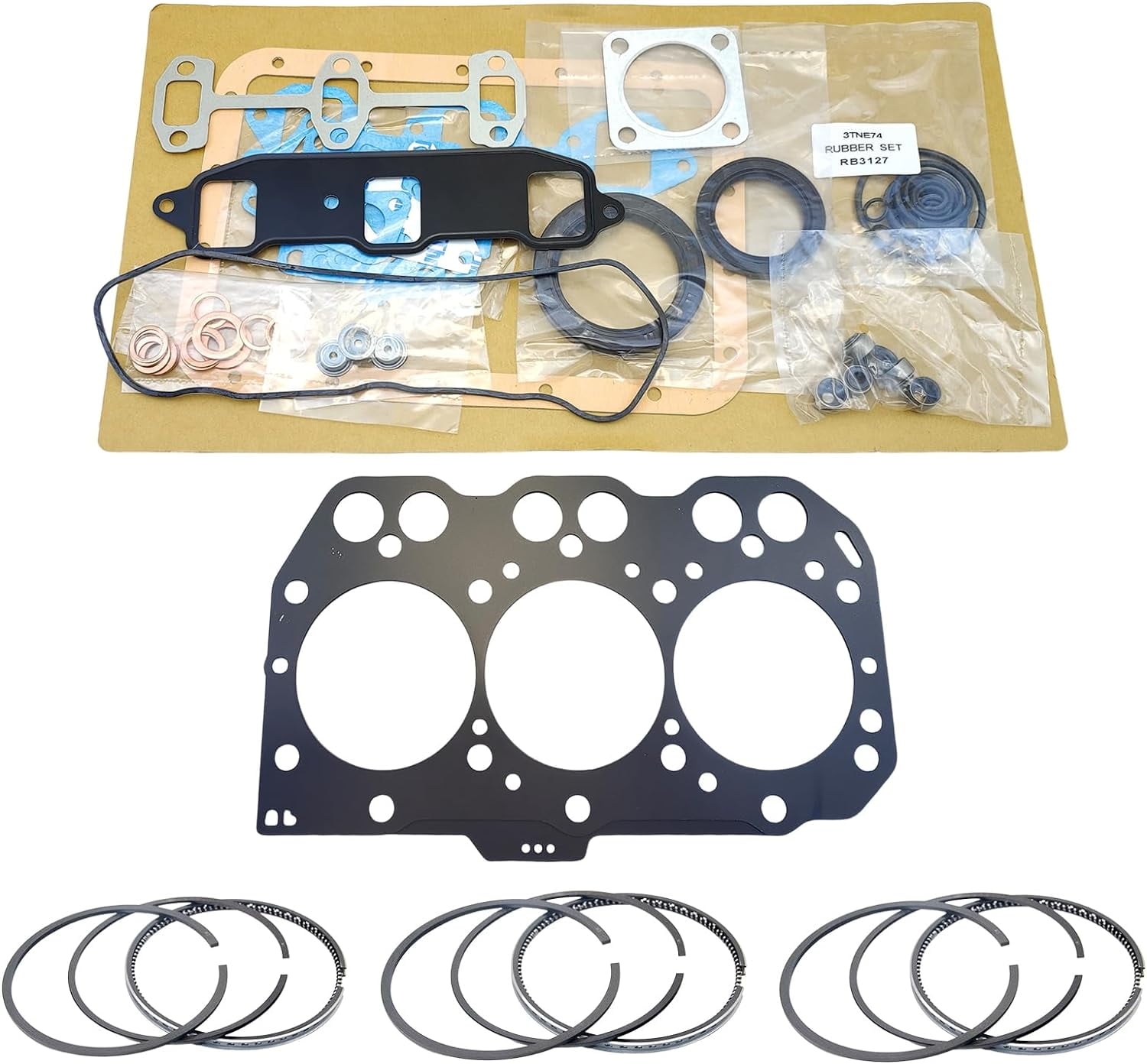 3TNE74 Full Gasket Kit + Piston Rings For Yanmar 3TNE74 Engine AF17 AF18 AF170 Tractor EE-65/70Z ...
