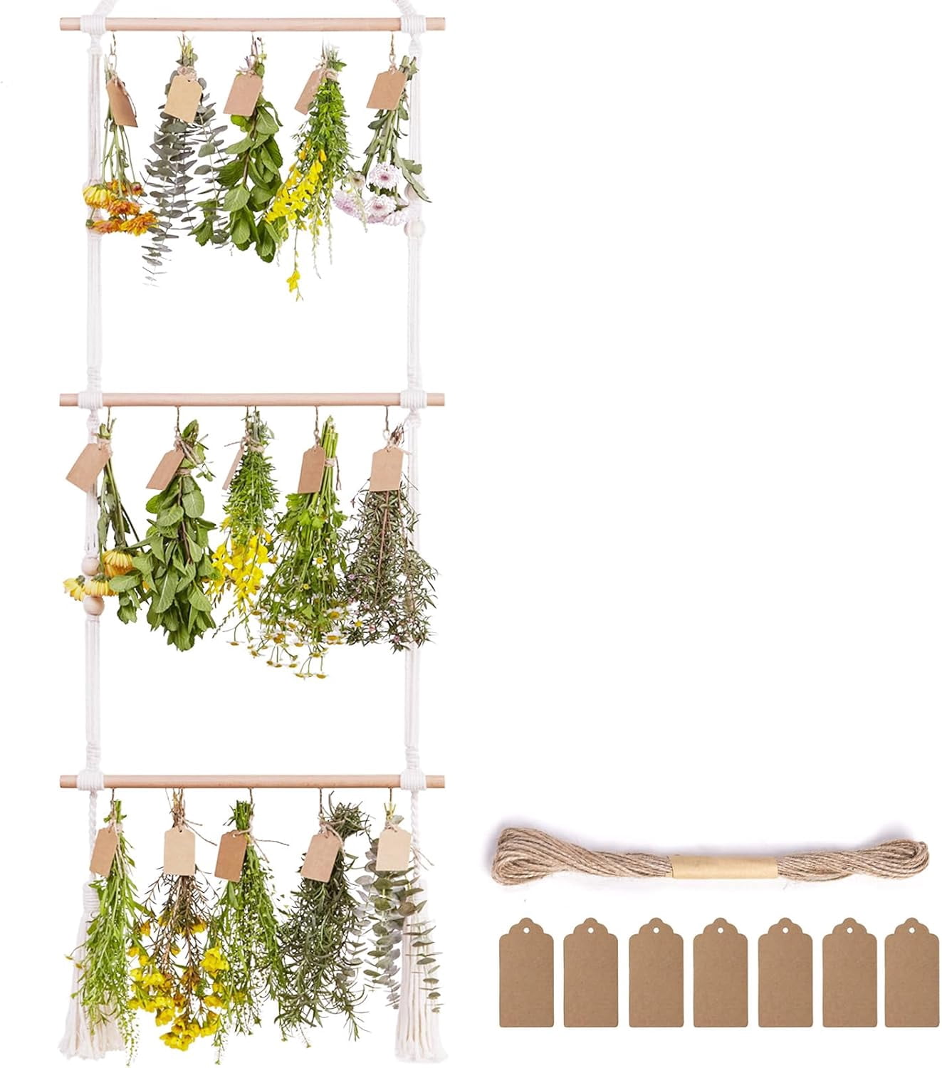 3Tier Herb Drying Rack Flower with 25PCS Brown Gift Tags and 32ft ...