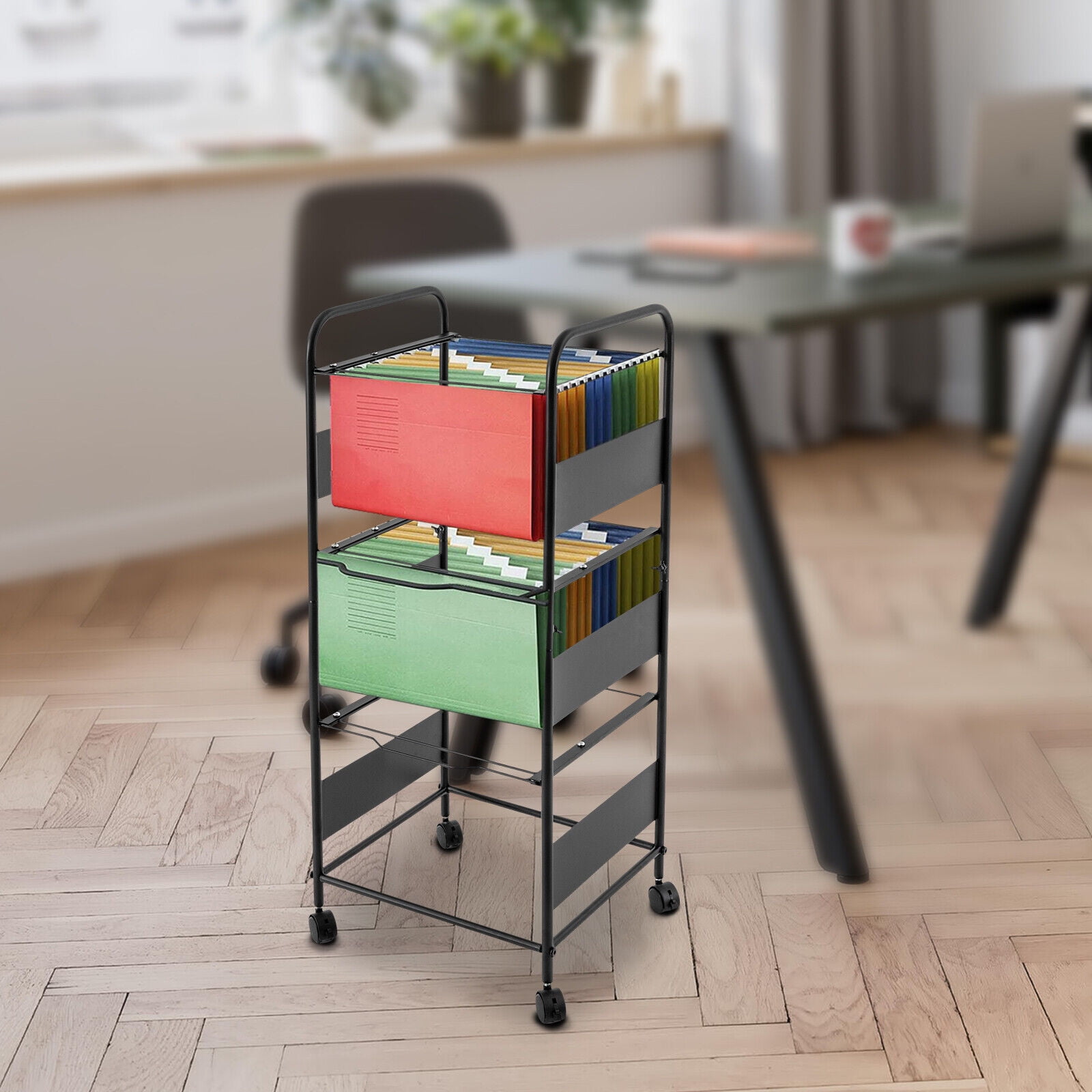 3Tier Home Office Rolling File Cart with Whee File Folder Rack Drawer ...