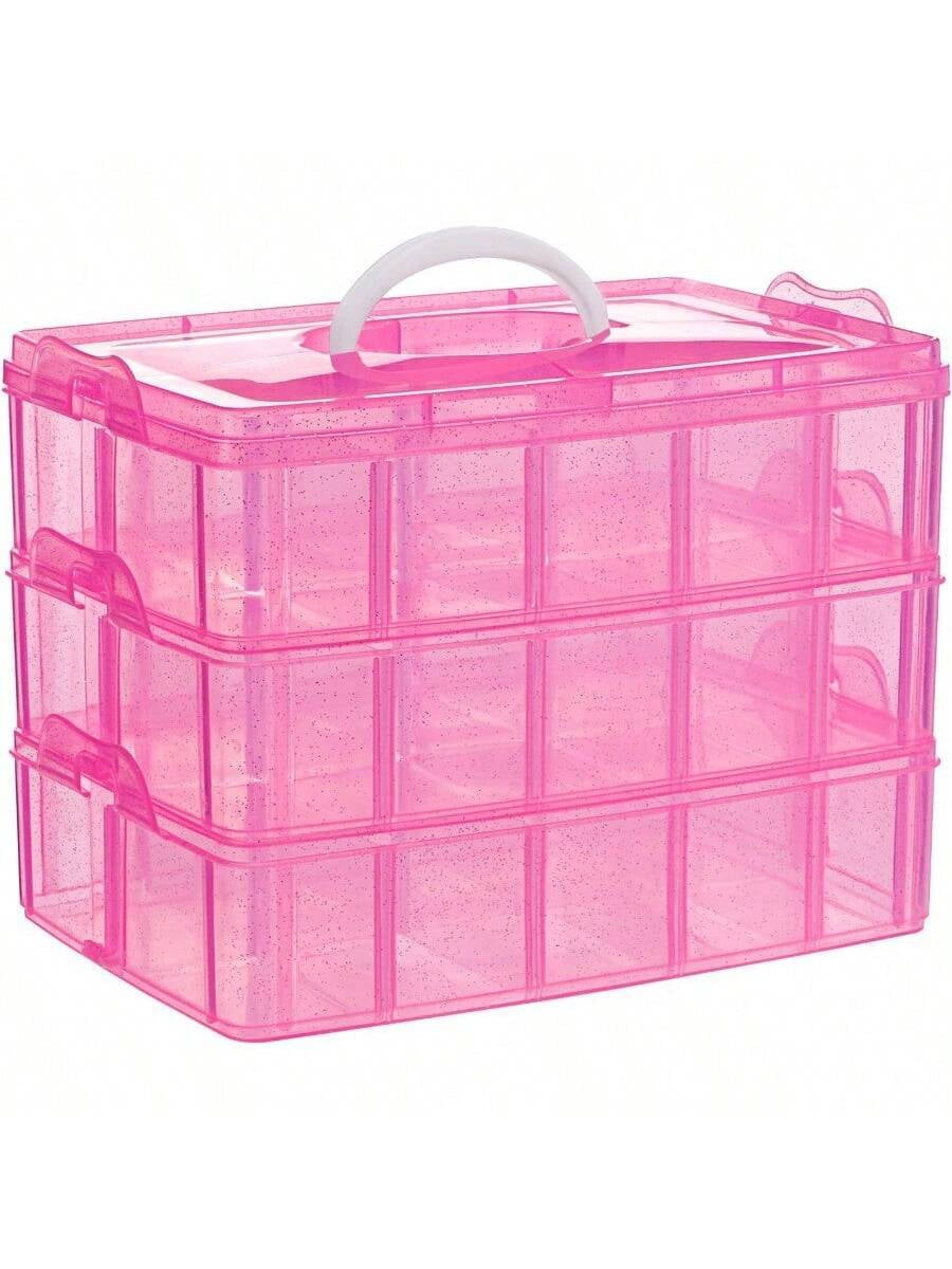 3Tier Pink Craft Storage Container Stackable Organizer Box With ...