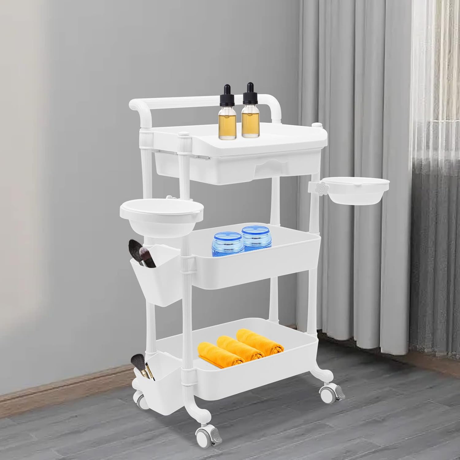 3Tier Rolling Cart, Medical Mobile Trolley with Dirt Buckets and ...