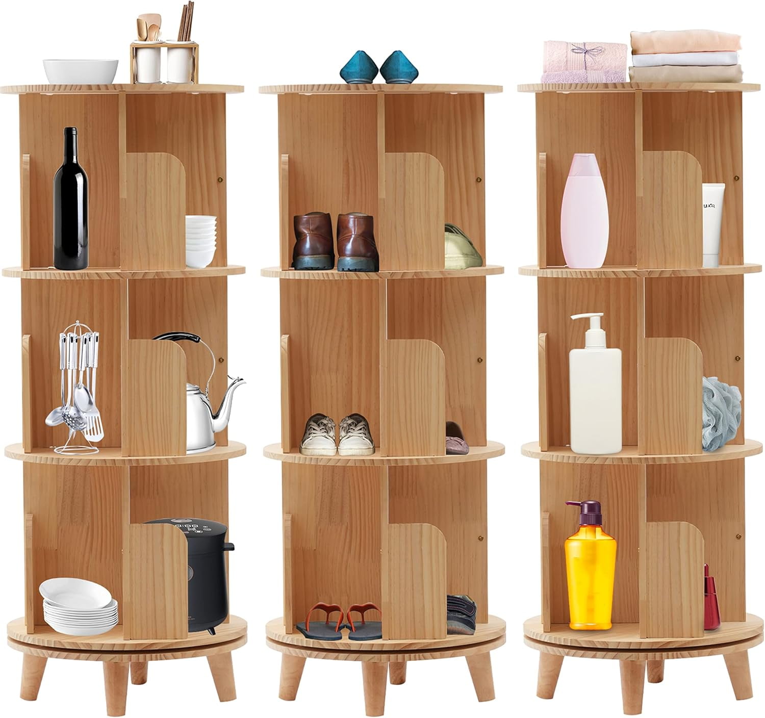 3Tiers-360°Rotating Storage Tower Cabinet Organizer Shelf Home ...