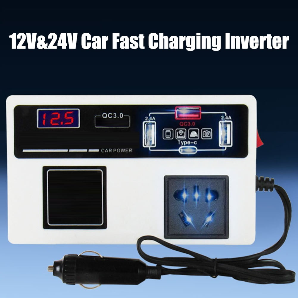 3USB+Type-C Chargers 200W Power Adapter DC 12V/24V to DC 110V/220V Car ...