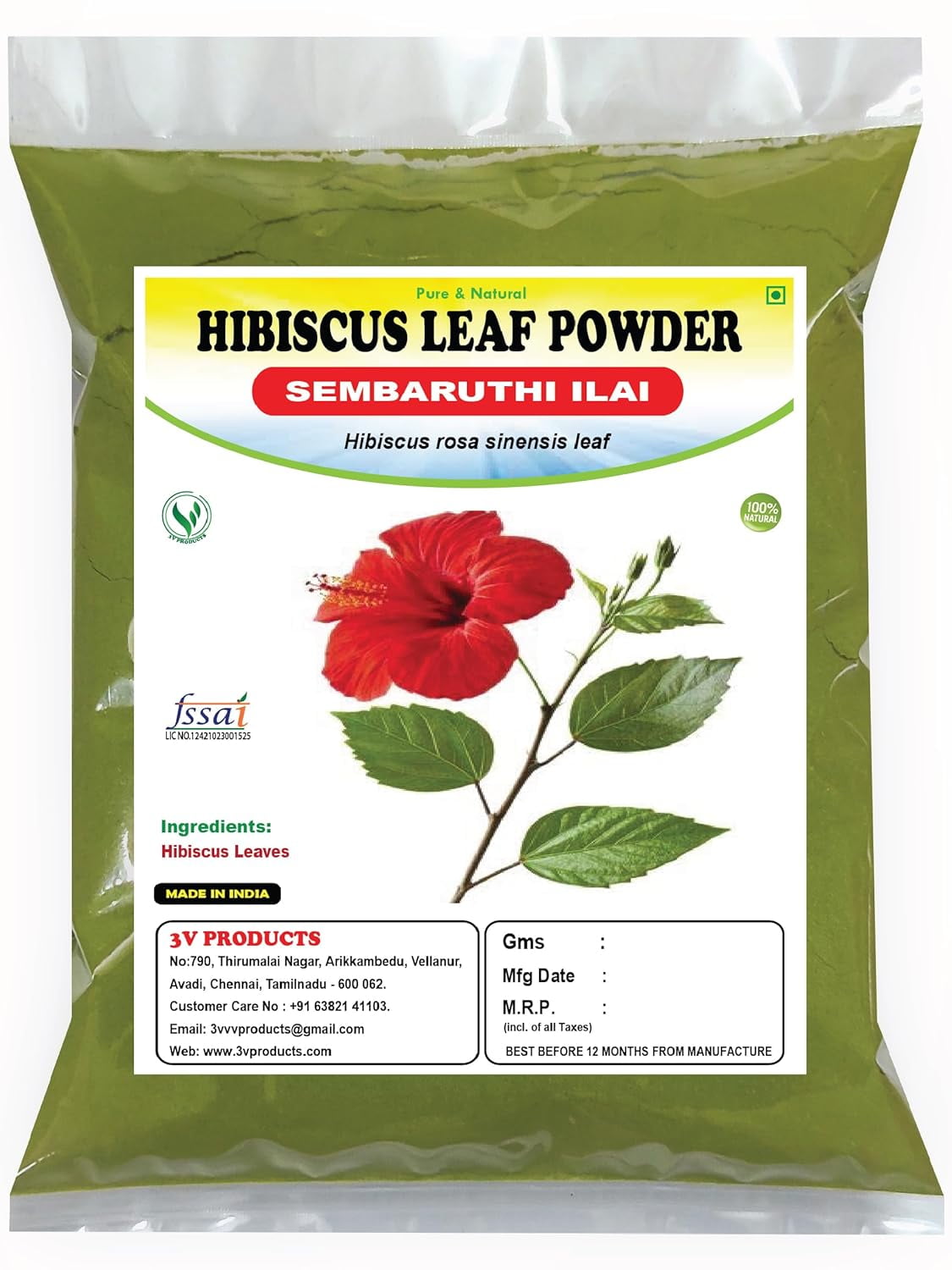 3V PRODUCTS Hibiscus Leaf Powder Sembaruthi Leaf Hibiscus rosa sinensis ...