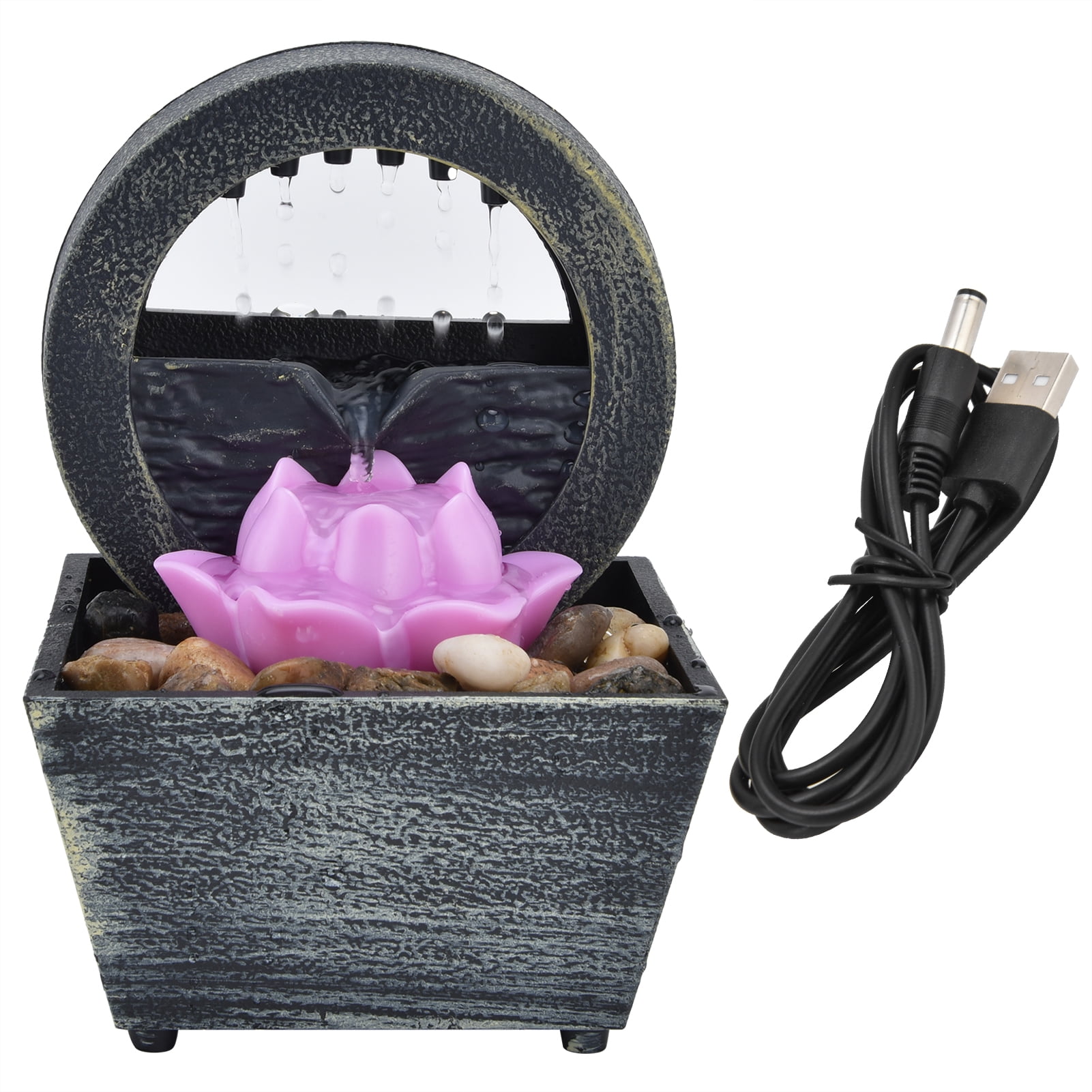 3V USB Plastic Flower Water Fountain LED Tabletop Fountain Stones ...