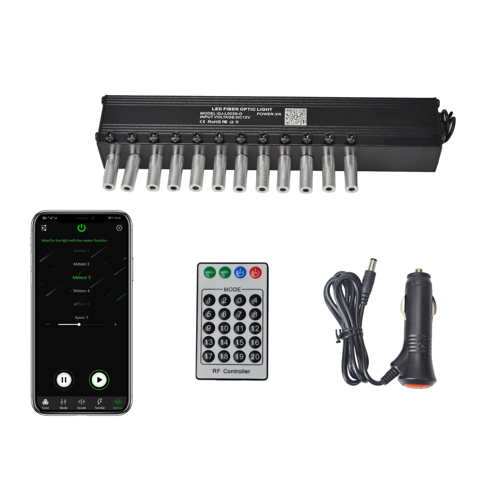 3W 12 LEDs Shooting Stars Sky APP White color Fiber Optic Lights With ...