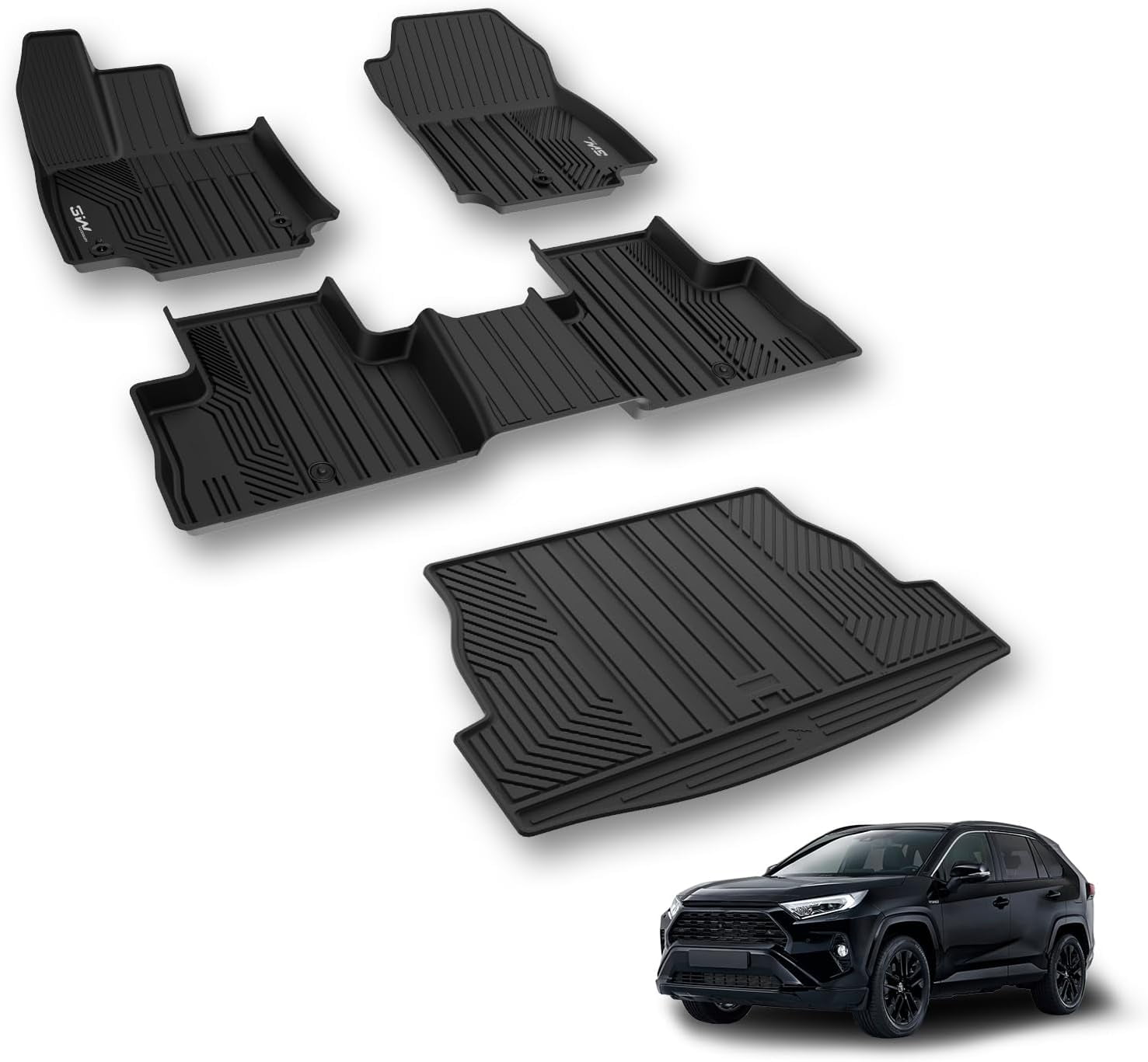 3W Custom Fit TPE All-Weather Floor Mats for Toyota RAV4 2019-2023, 1st ...