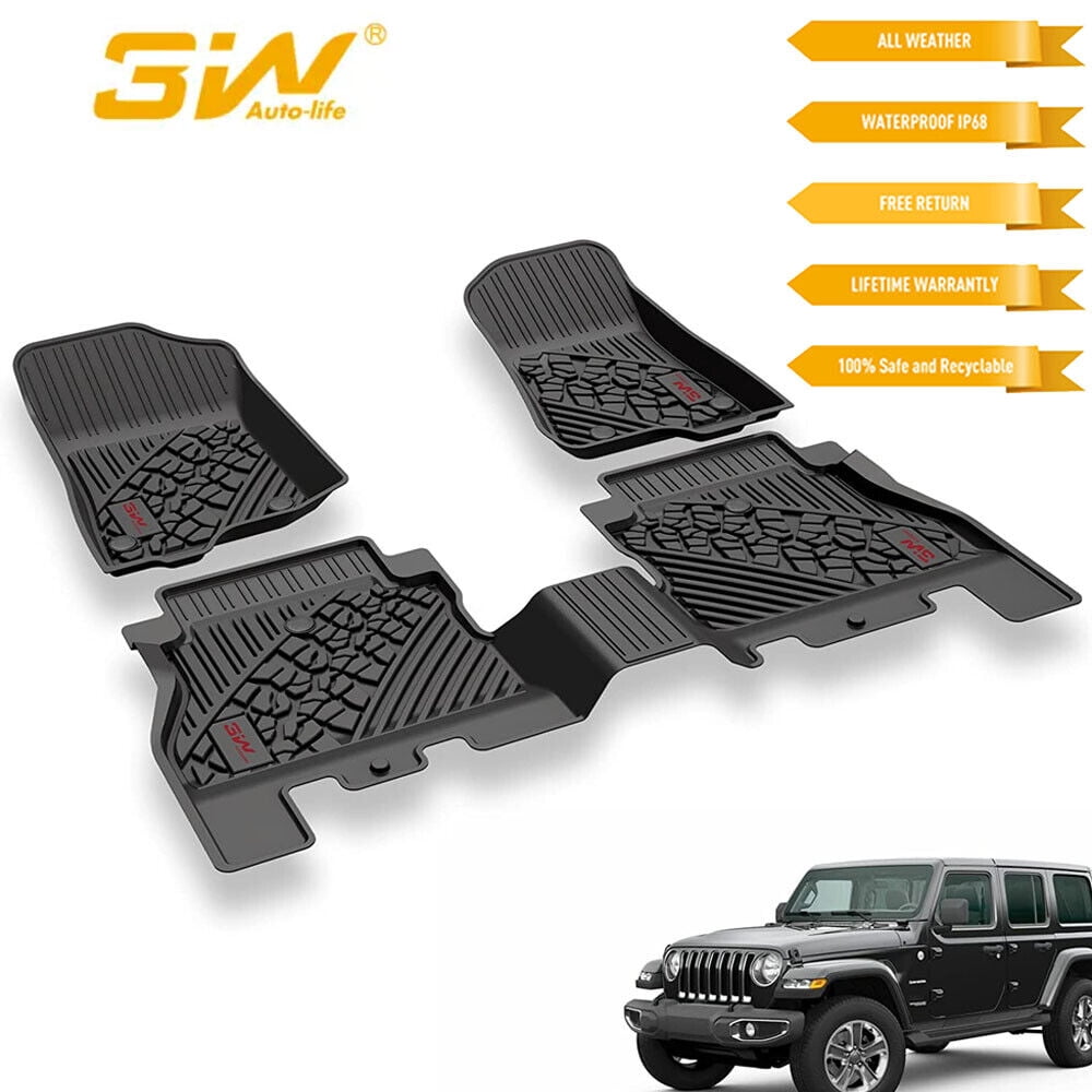 3W Floor Mats Floor Liners Fit for Jeep Wrangler JL 2018-2024 Unlimited 4-Door All-Weather TPE ...