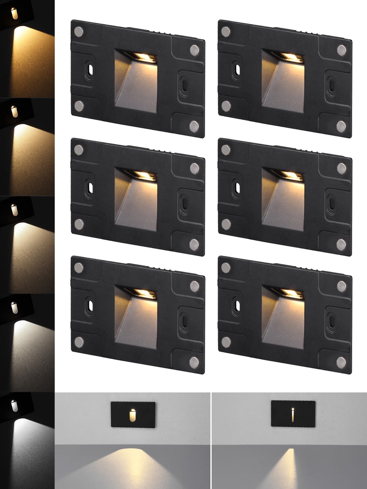 6 Pack LED Horizontal 5CCT Step Lights, Replaceable Magnetic Faceplat ...