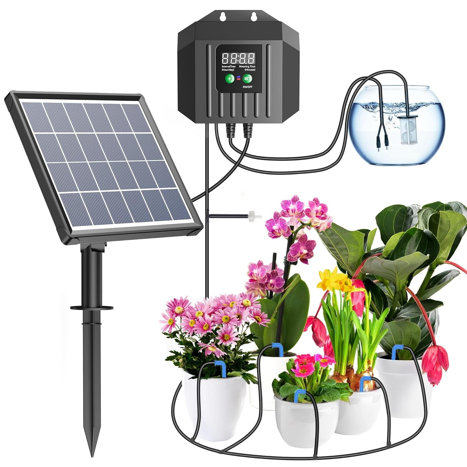 3W Solar Drip Irrigation System, Digital Programmable Smart Watering ...