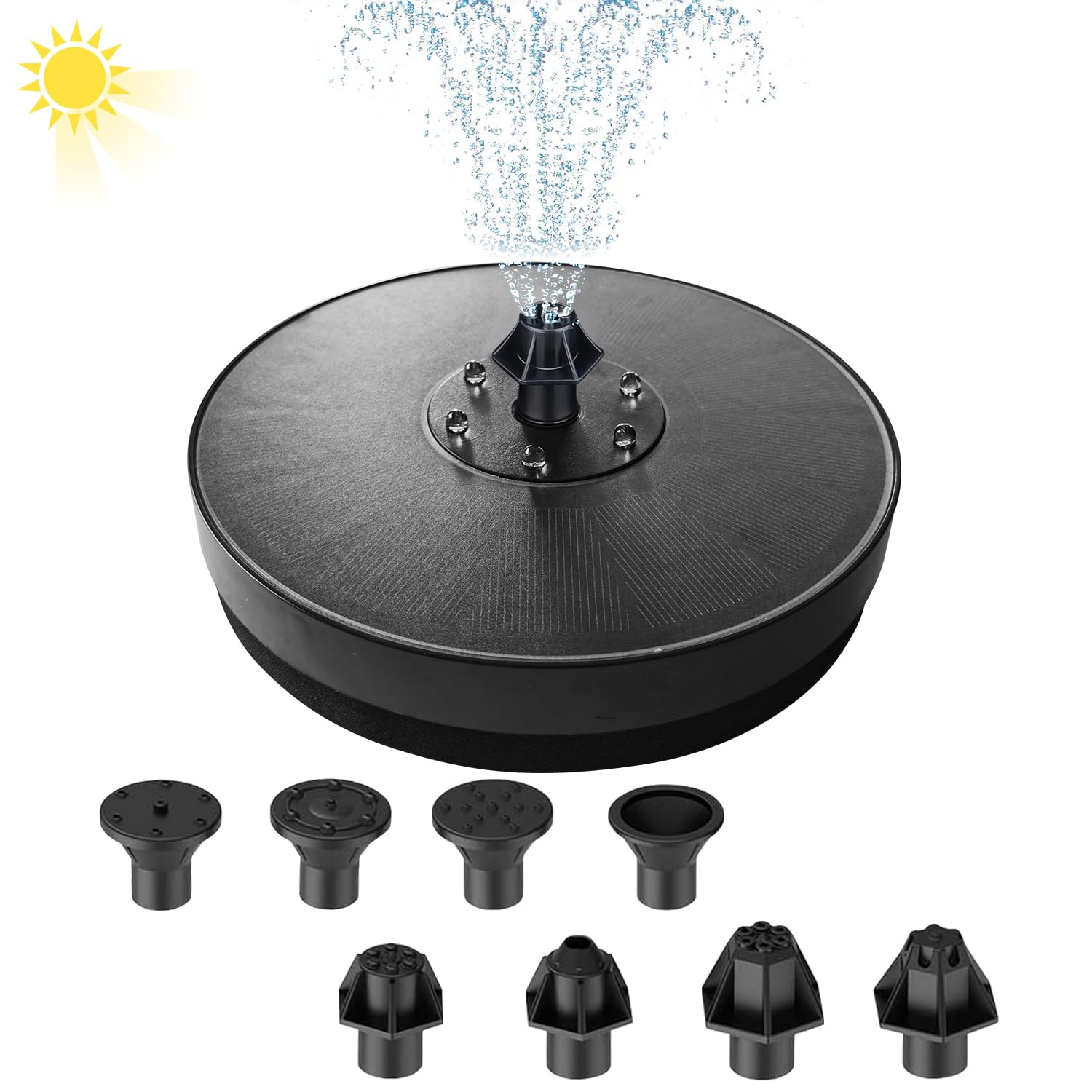 3W Solar Fountain Pump,Water Fountain Pump with LED Lights,7 Nozzles,4 ...