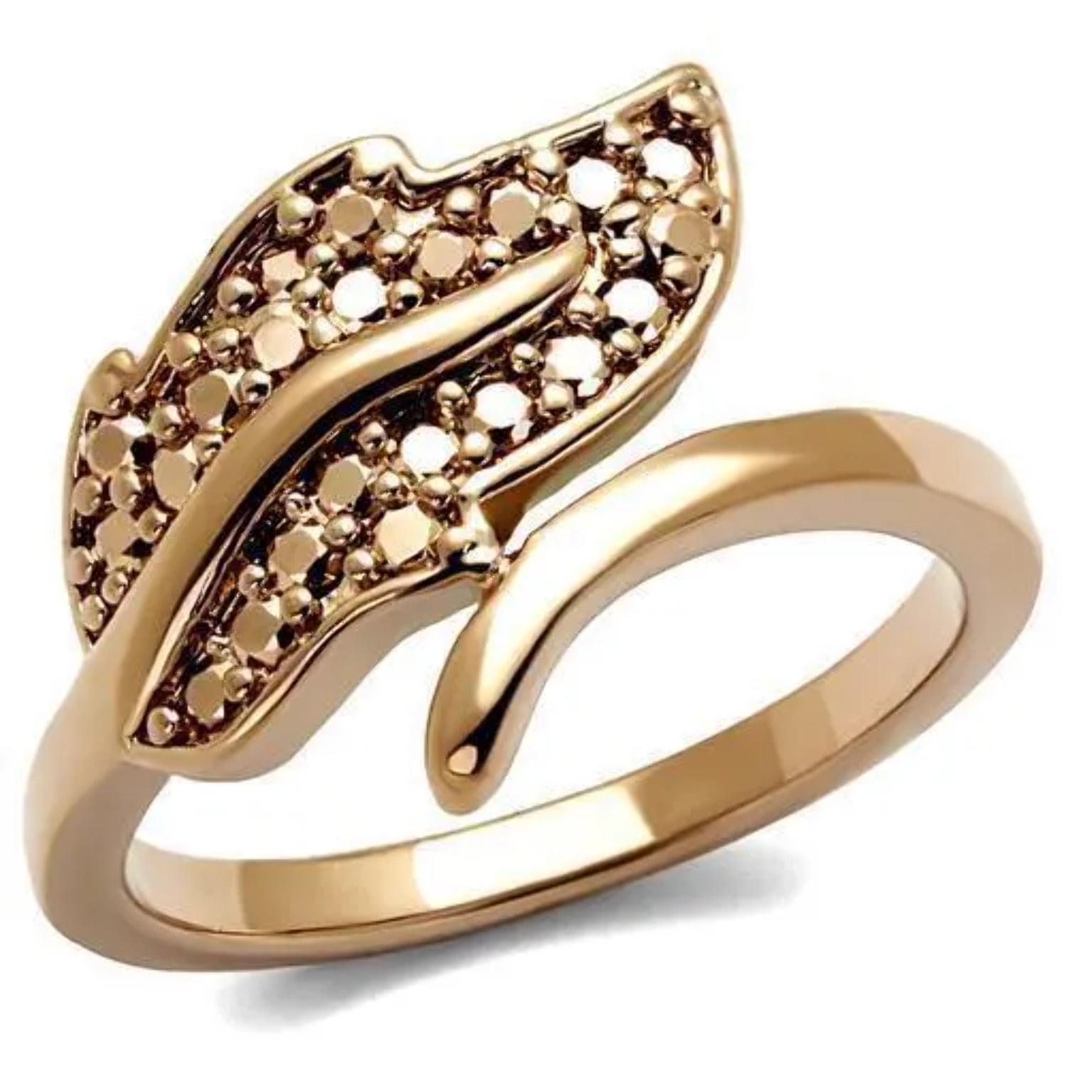 3W1200 - IP Rose Gold(Ion Plating) Brass Ring with AAA Grade CZ in Metallic Light Gold - Walmart.com