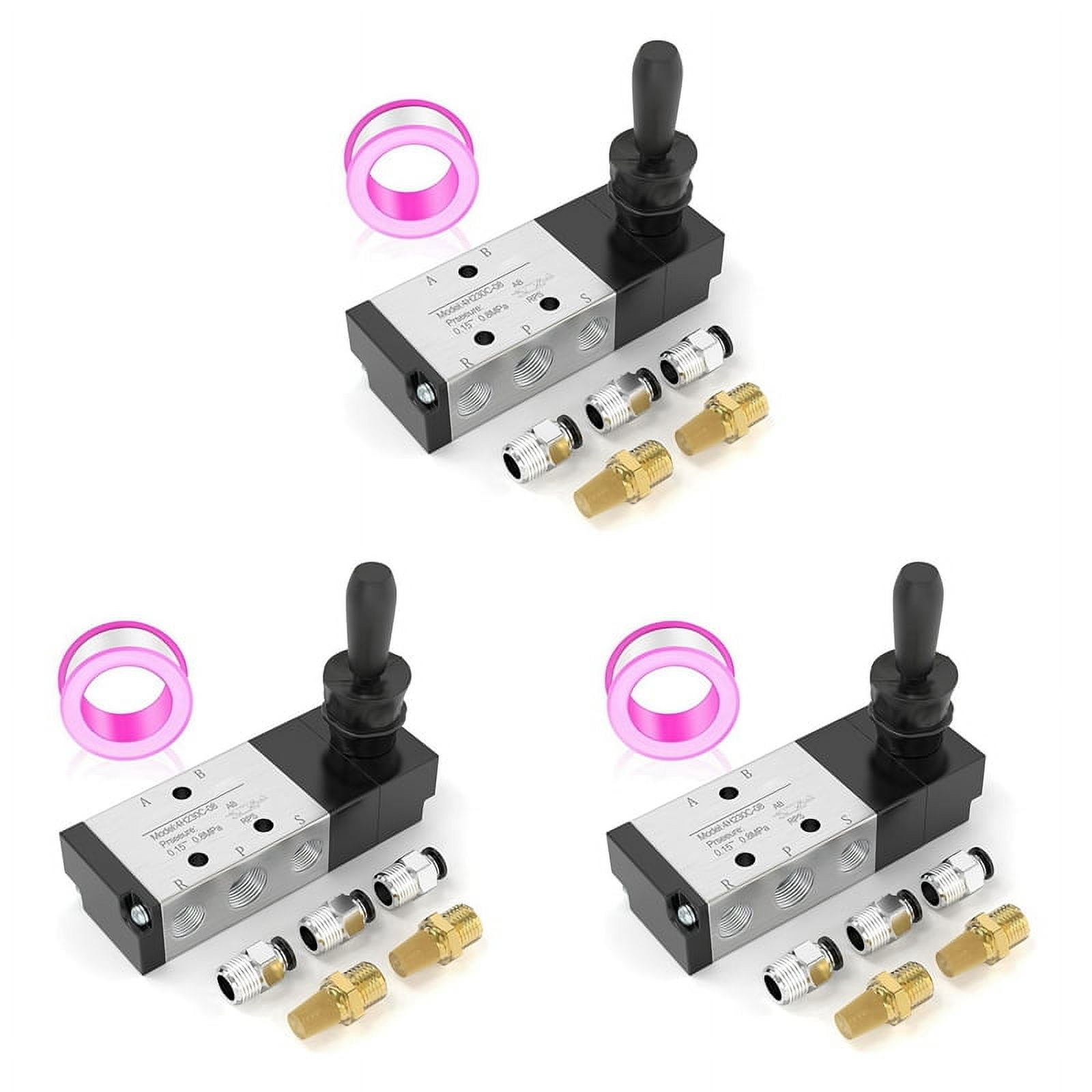 3X 1/4 Inch NPT 5 Way 3 Position Air Hand Lever Operated Valve Solenoid ...