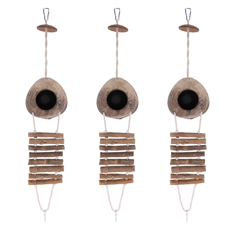 3X 100% Natural Coconut Husk Coconut Hide with Ladder for Bird Shell ...